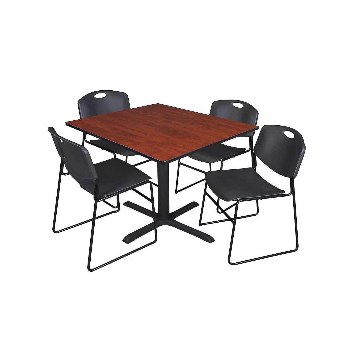 Regency 42-inch Square Laminate Cherry Table with 4 Zeng Stack Chairs ...