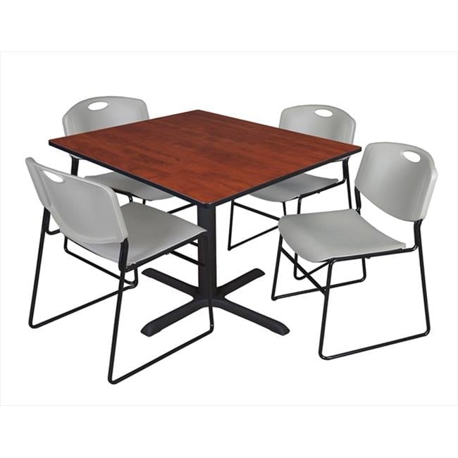 Regency 48 In. Square Laminate Table, Cherry & Cain Base With 4 Grey Zeng Stack Chairs - Walmart.com