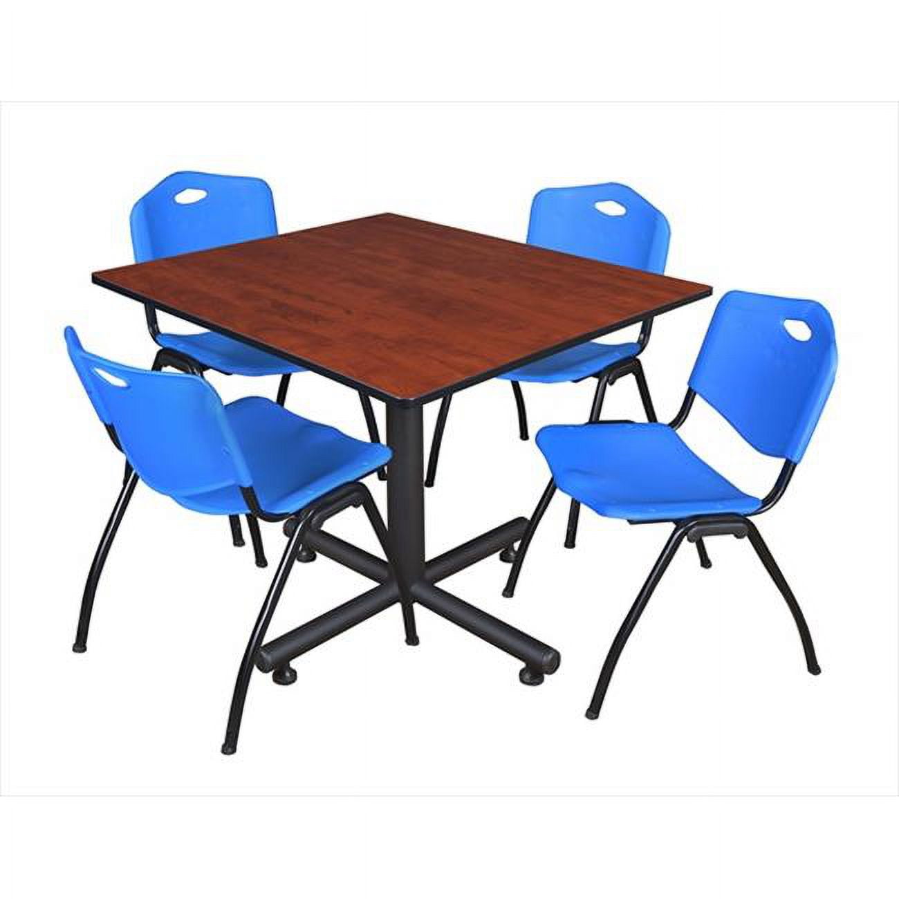 Regency 48 In. Square Laminate Table, Cherry & Kobe Base With 4 M Stacker Chairs, Blue - Walmart.com