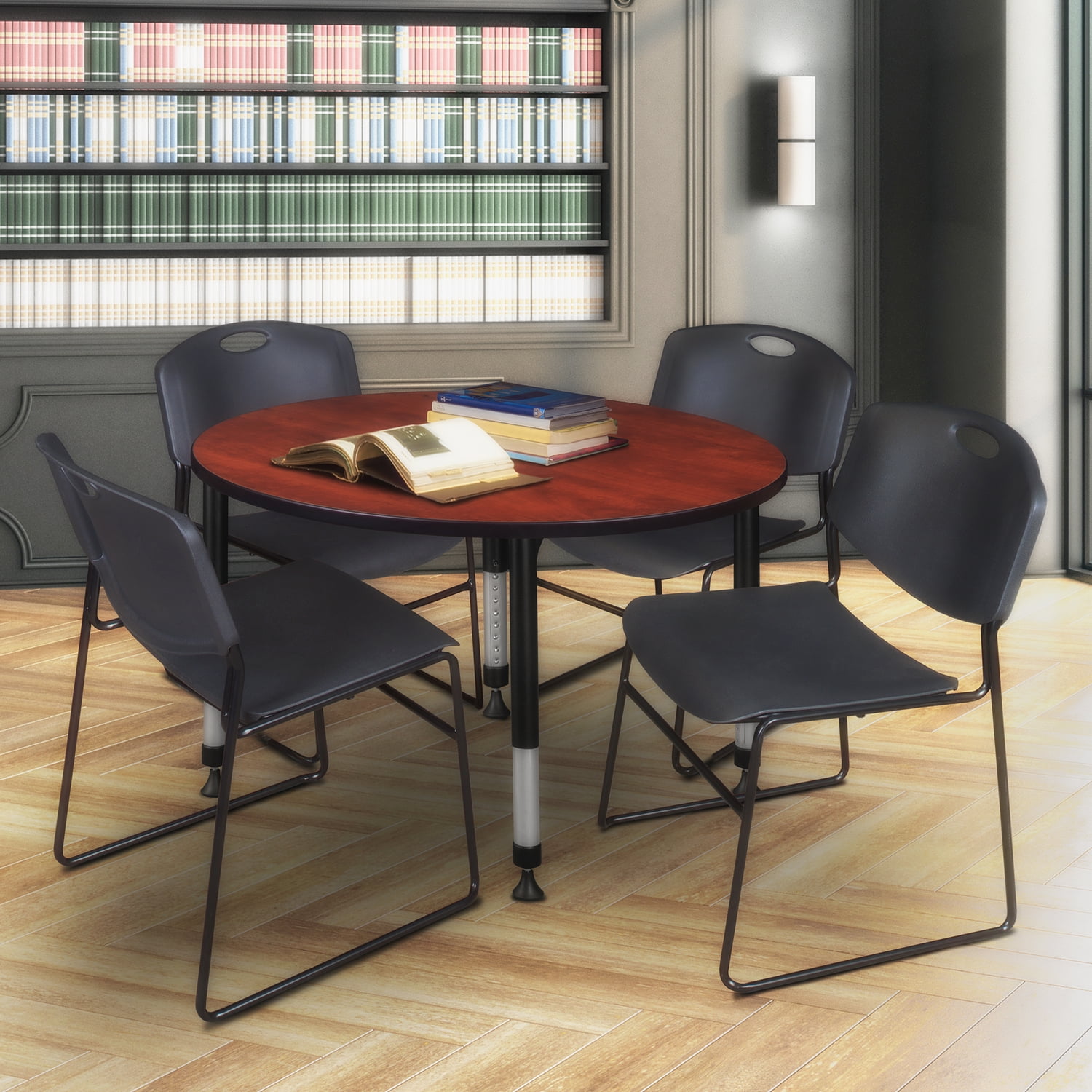 Regency Kee 48 in. Round Adjustable Classroom Table- Cherry & 4 Zeng ...
