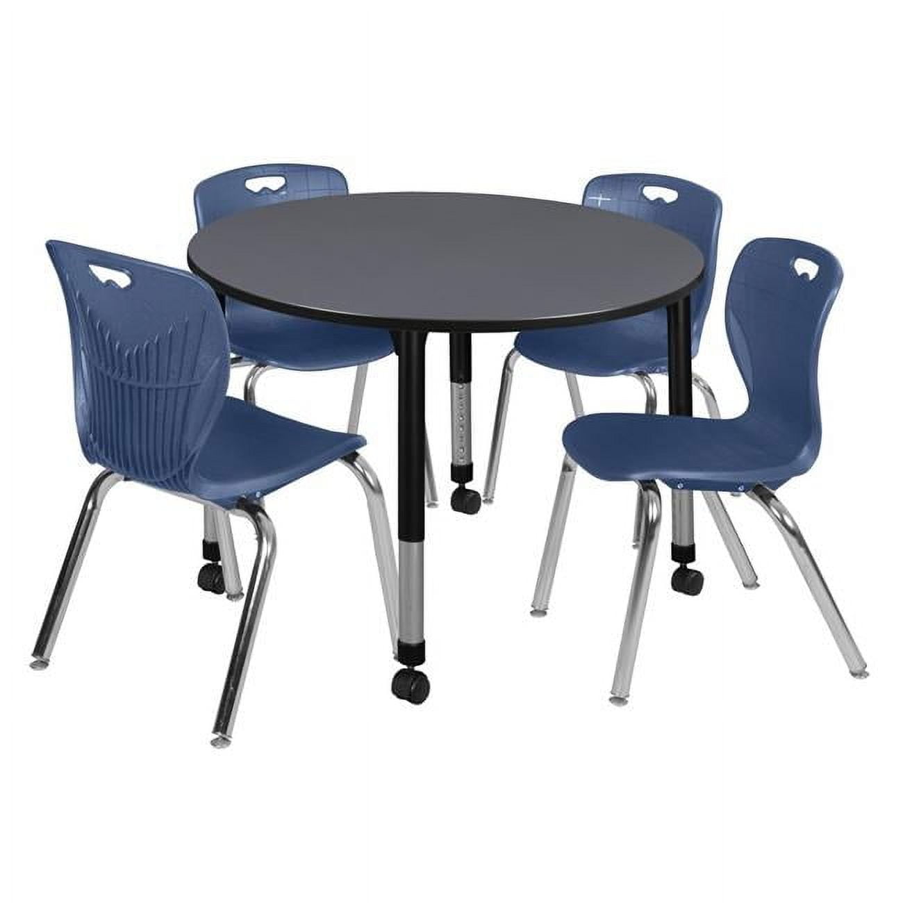 Regency 48 in. Gray Kee Round Height Adjustable Classroom Table with 4 ...