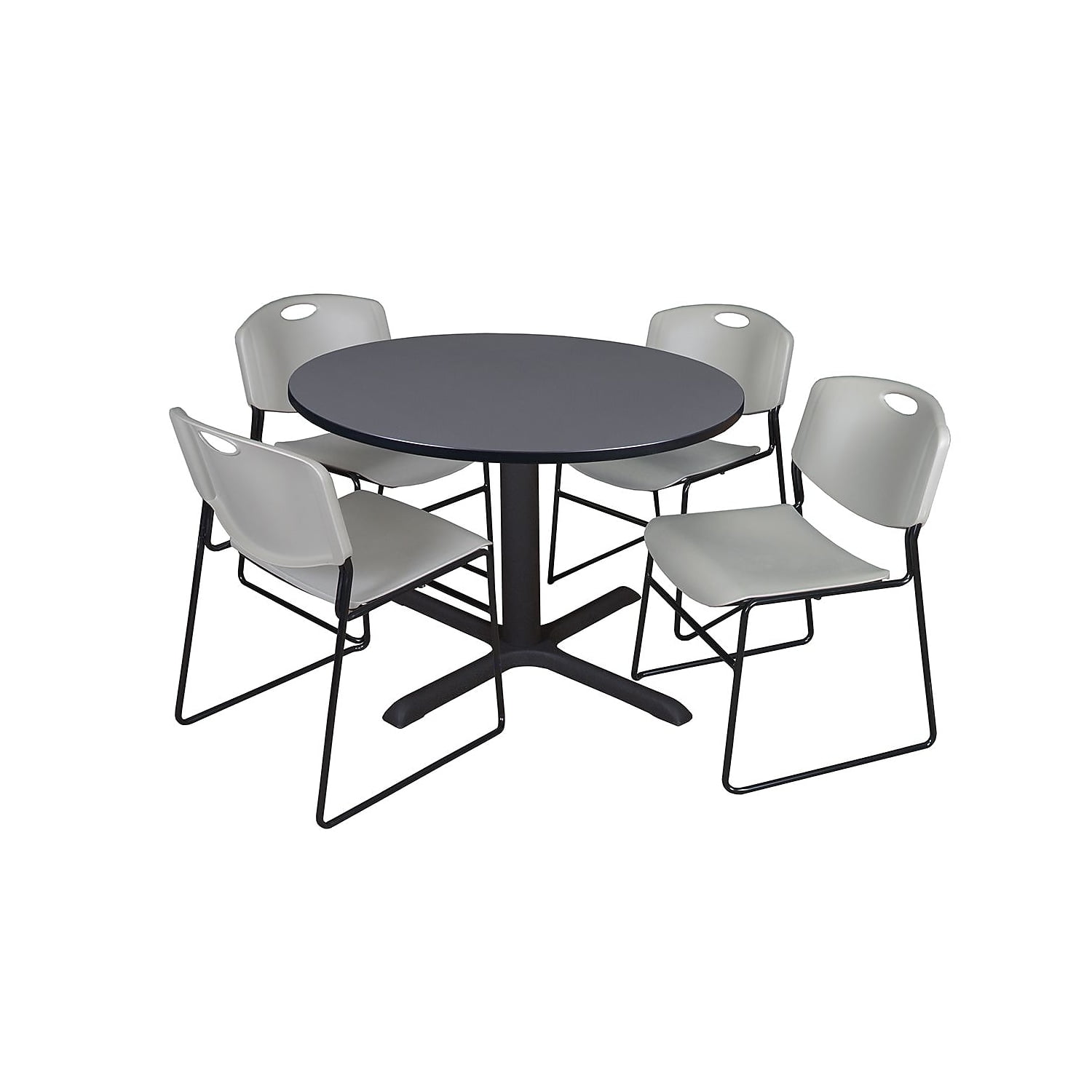 Regency 48-inch Round Laminate Table with 4 Zeng Stack Chairs Gray (TB48RNDGY44GY) - Walmart.com