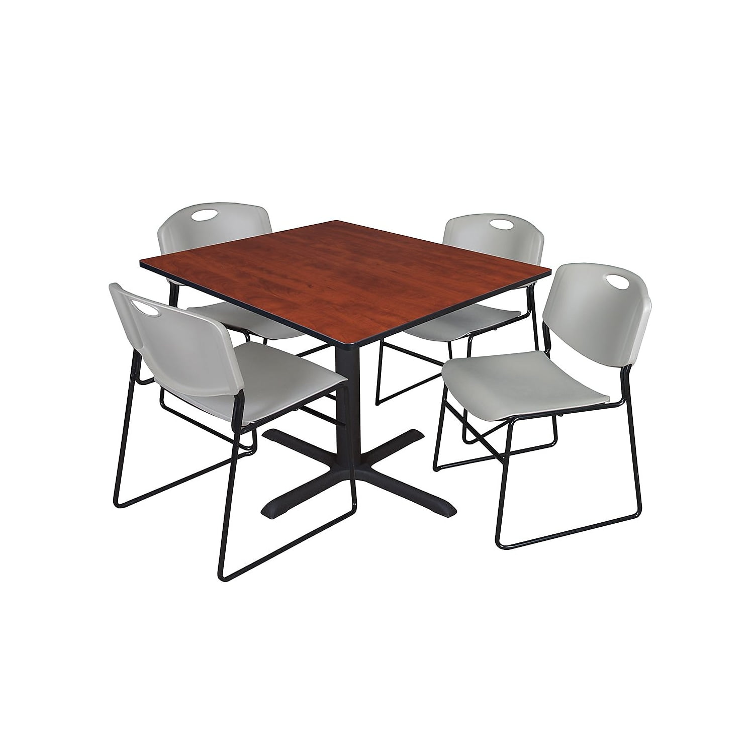 Regency 48-inch Square Laminate Cherry Table with 4 Zeng Stack Chairs ...