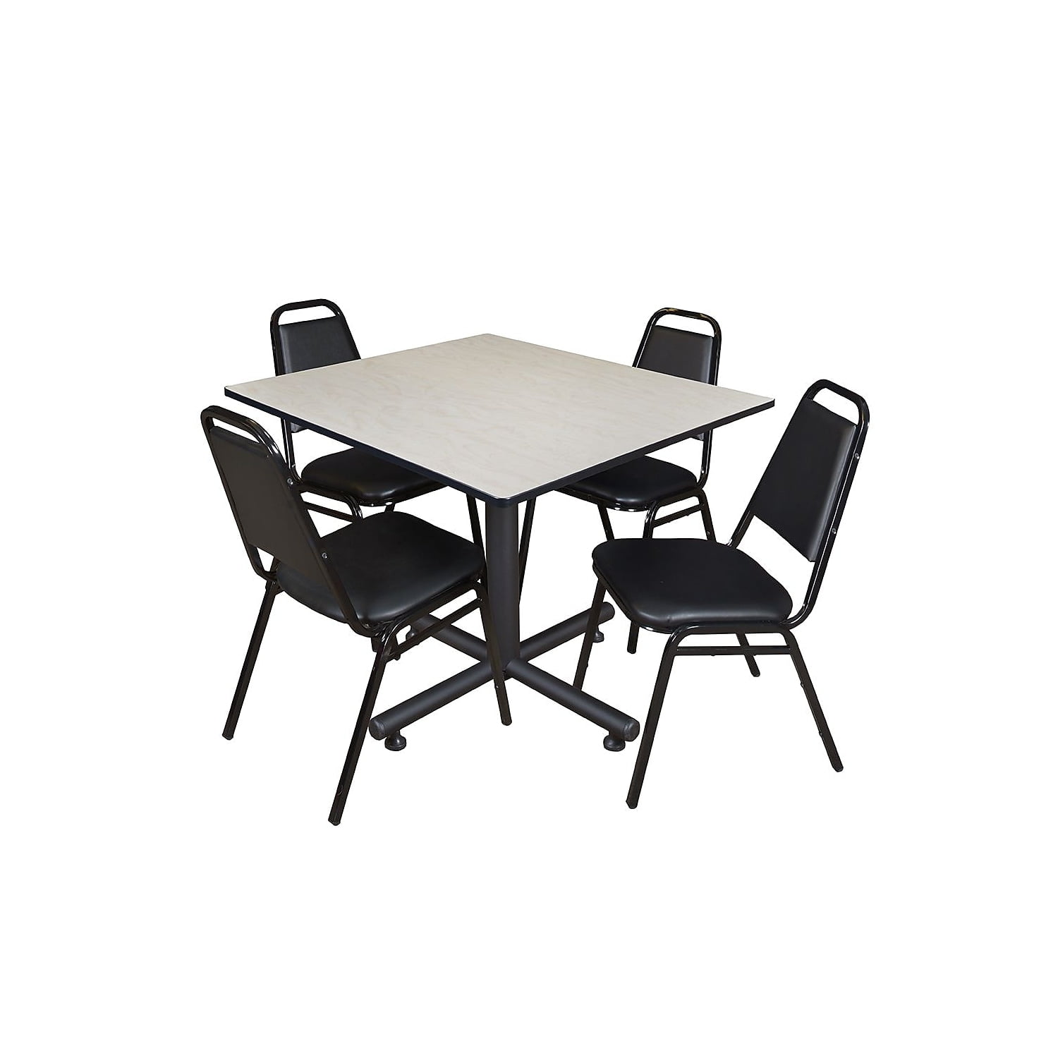 Regency 48-inch Square Laminate Table & 4 Restaurant Stack Chairs Maple ...