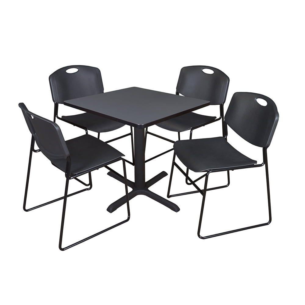 Regency Cain 30" Square Breakroom Table- Grey & 4 Zeng Stack Chairs ...