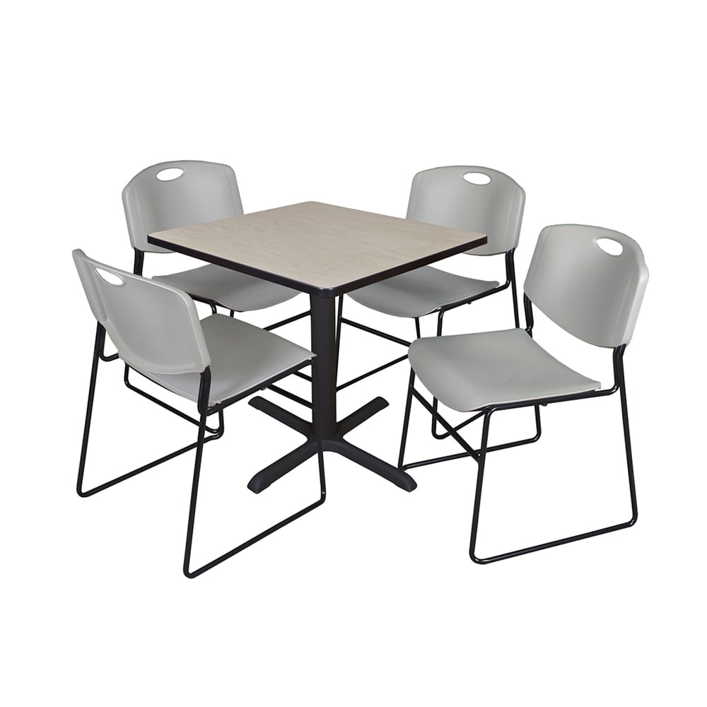 Regency Cain 30" Square Breakroom Table- Maple & 4 Zeng Stack Chairs- Grey - Walmart.com