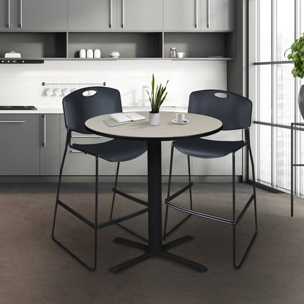 Regency Cain 30 in. Round X-Base Cafe Table- Maple & 2 Zeng Stack ...