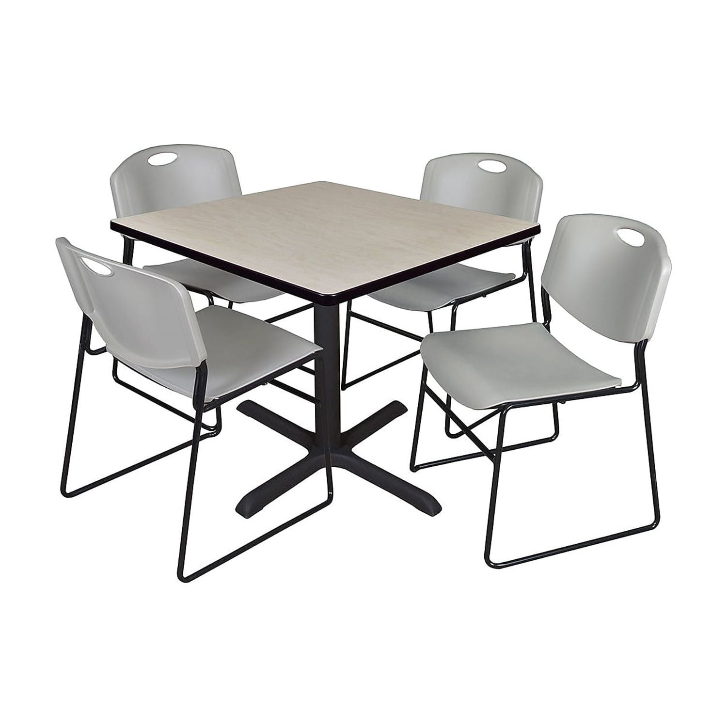 Regency Cain 36" Square Breakroom Table- Maple & 4 Zeng Stack Chairs ...