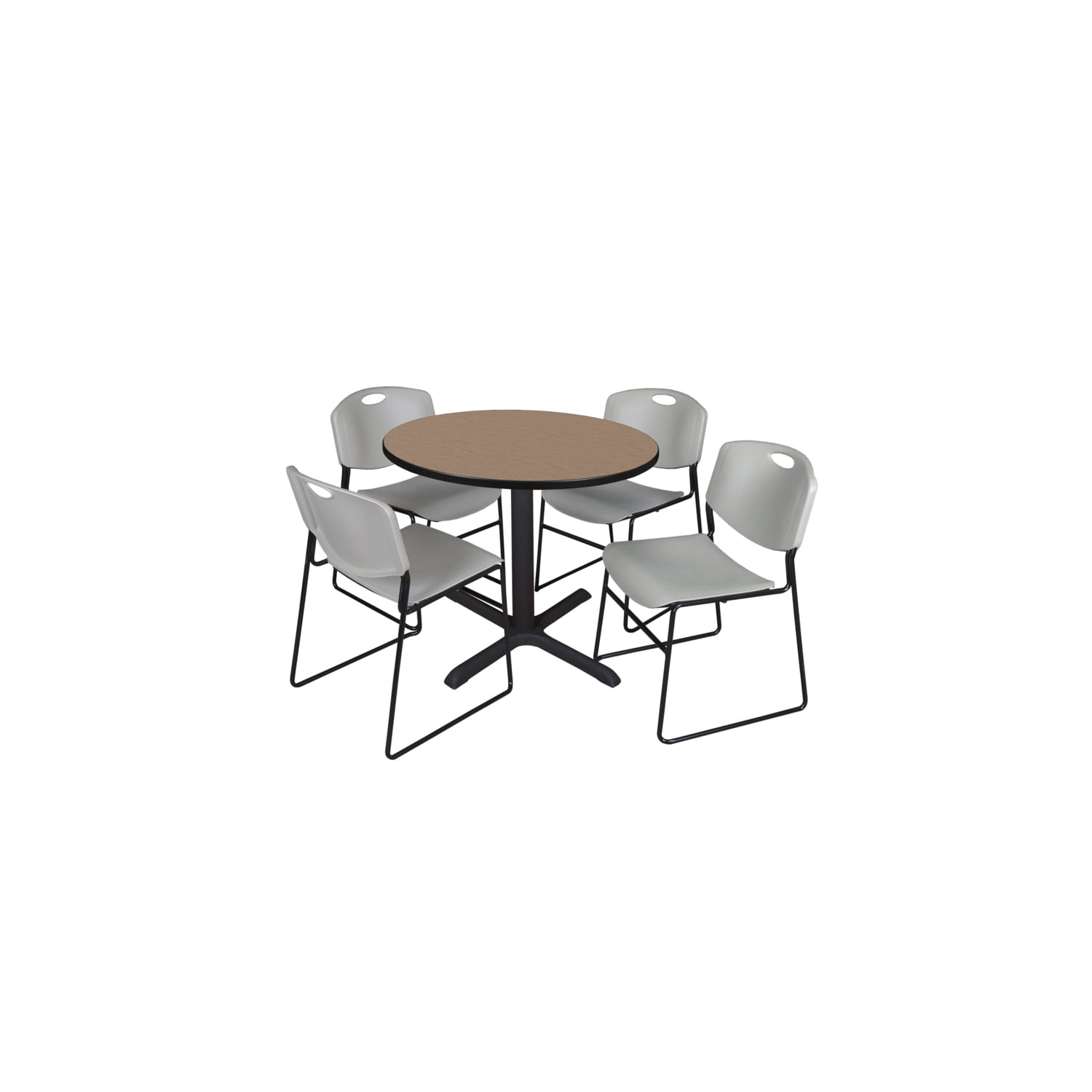 Regency Cain 36 in. Round Breakroom Table- Noble Oak & 4 Zeng Stack ...