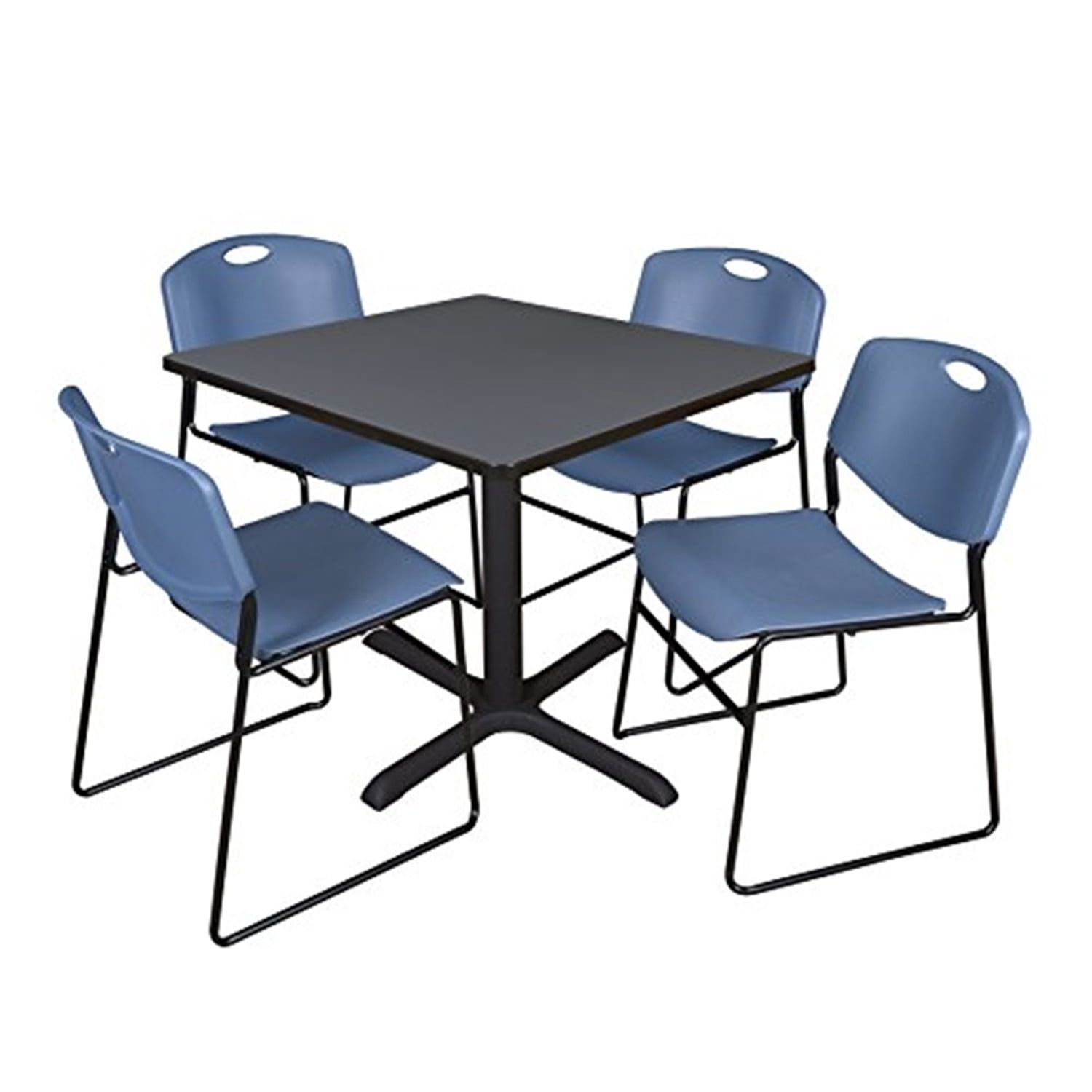 Romig Cain 42 in. Square X-Base Breakroom Table- Grey & 4 Zeng Stack ...