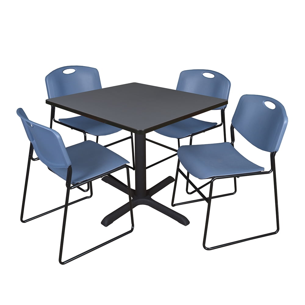 Regency Cain 42" Gray Breakroom Table with Zeng Chairs in Blue ...