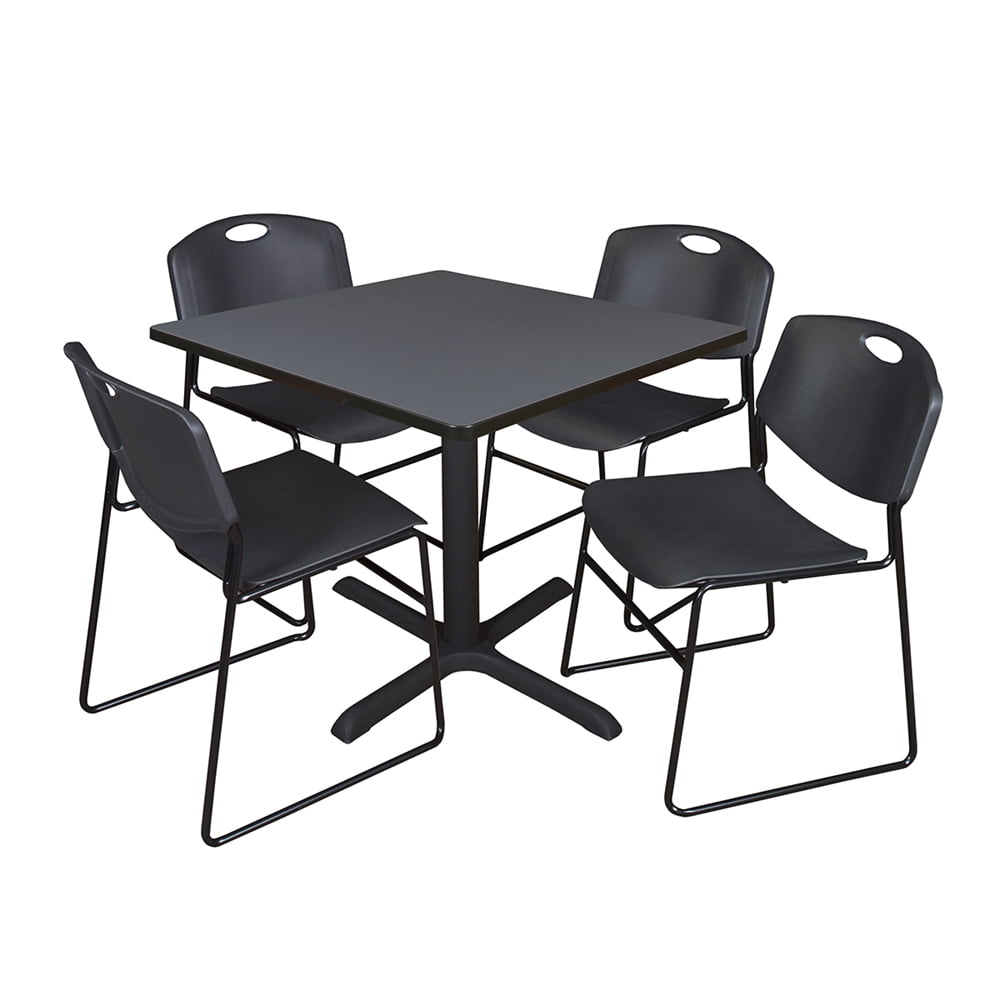 Regency Cain 42" Square Breakroom Table- Grey & 4 Zeng Stack Chairs- Black - Walmart.com