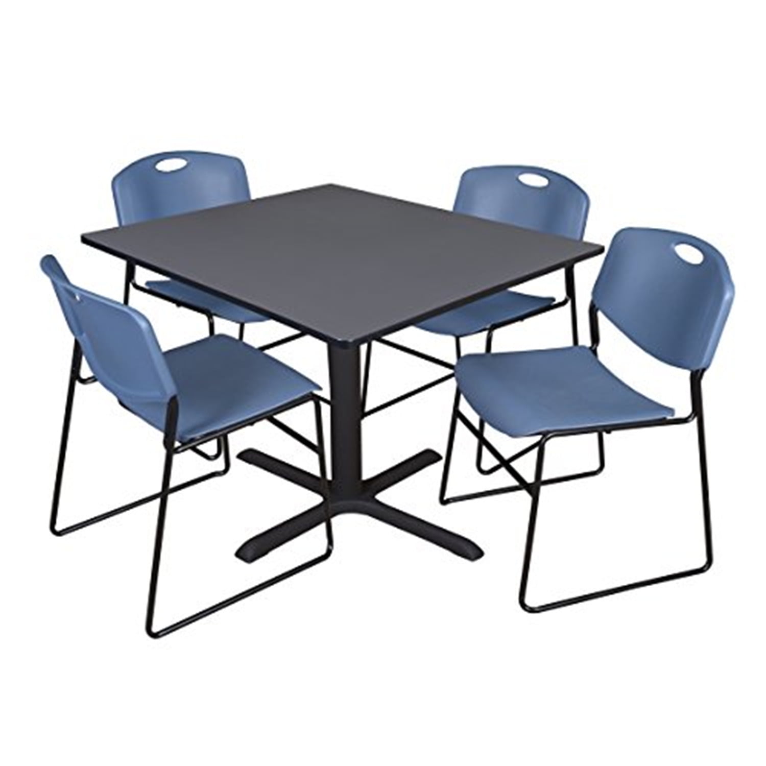 Regency Cain 48" Gray Breakroom Table with Zeng Chairs in Blue ...