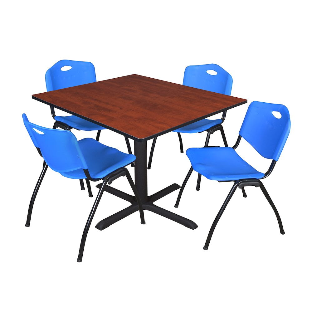 Regency 48 in. Square X-Base Breakroom Table- Cherry & 4 M Stack Chairs ...