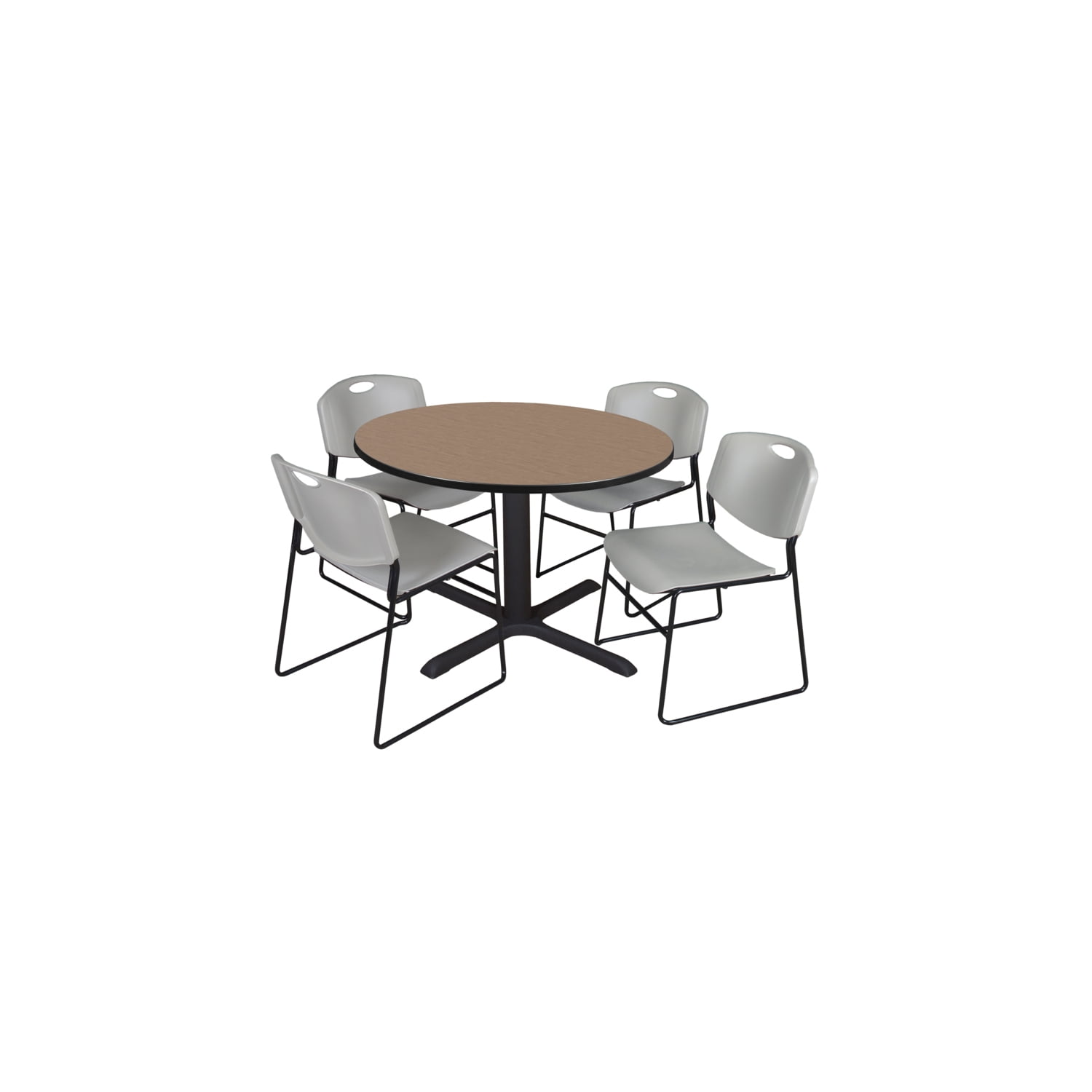 Regency Cain 48 in. Round Breakroom Table- Noble Oak & 4 Zeng Stack ...