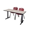 84" x 24" Kobe Training Table- Cherry & 3 'M' Stack Chairs- Black ...