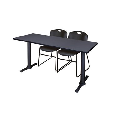 60" x 30" Flip Top Mobile Training Table- Cherry & 2 Stack Chairs ...