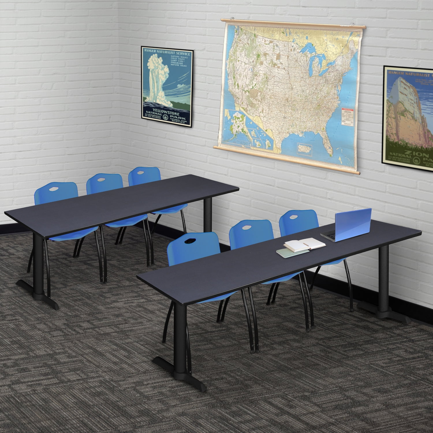 Regency Cain 84 x 24 in. T-Base Training Seminar Table- Grey & 3 M ...