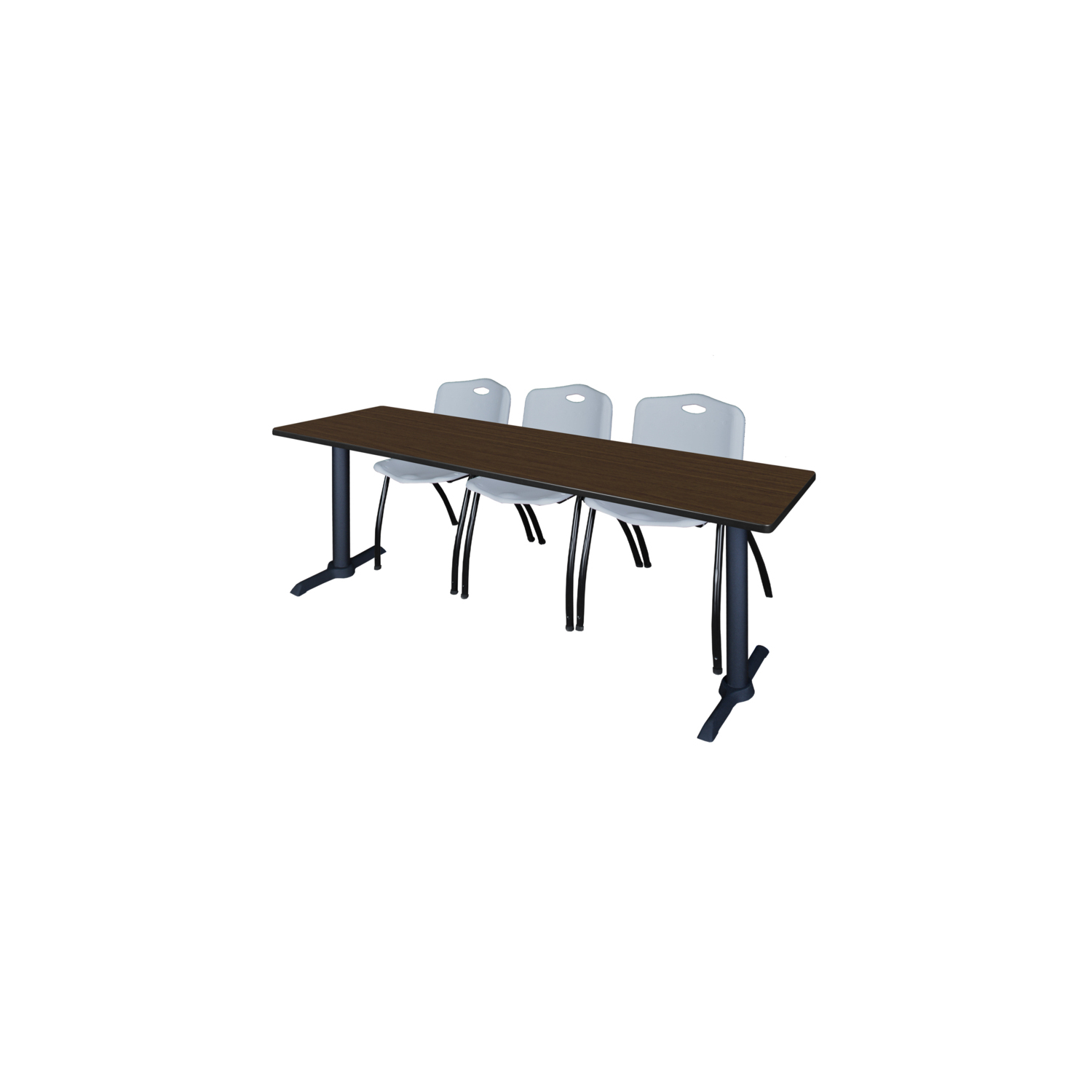 Regency Cain 84 x 24 in. T-Base Training Seminar Table- Neo Walnut & 3 ...