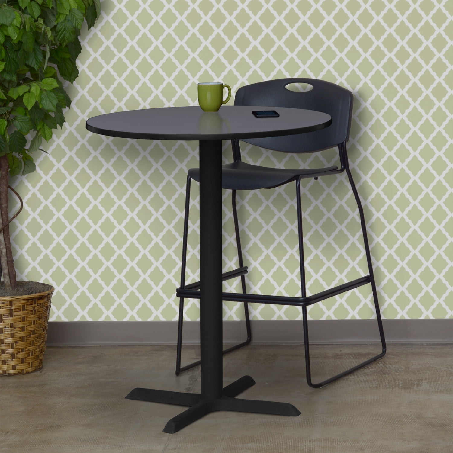 Cain 30" Round Cafe Table with Steel X Base and Hidden Adjustable ...