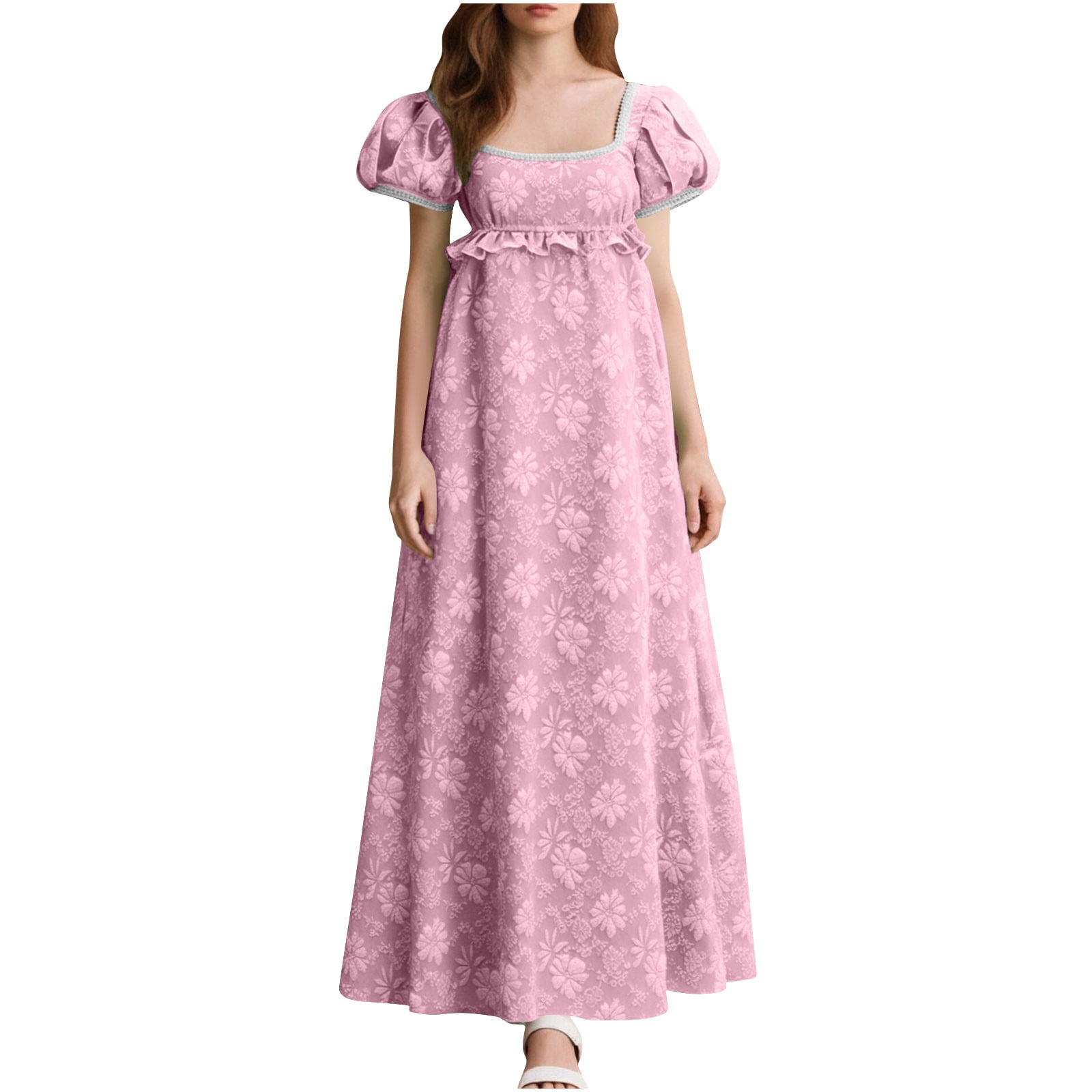 Regency Dress for Women Cottagecore Puff Sleeve Empire Waist Long Dress ...