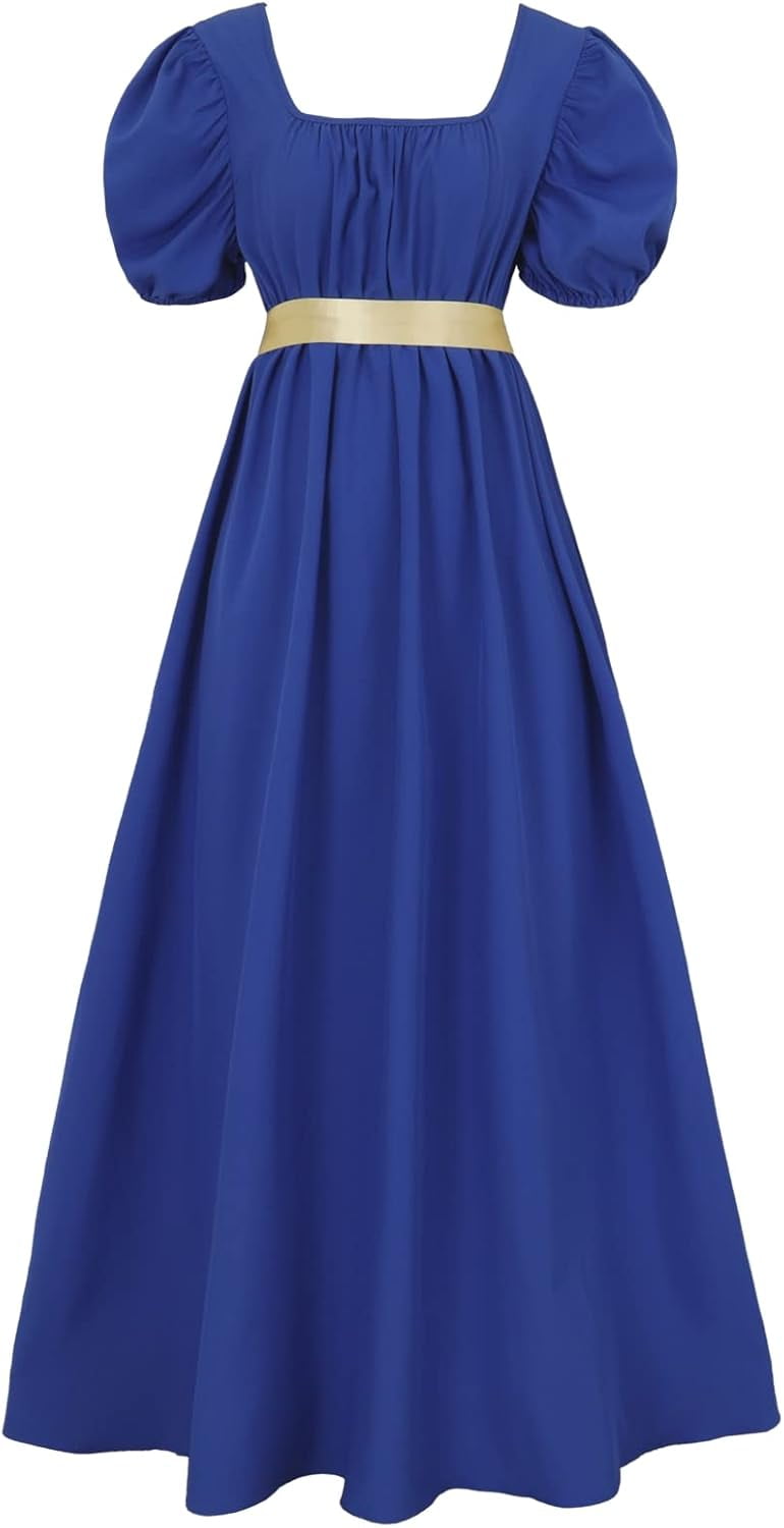 Regency Dresses for Women with Satin Sash Ruffled Puff Sleeve Empire ...