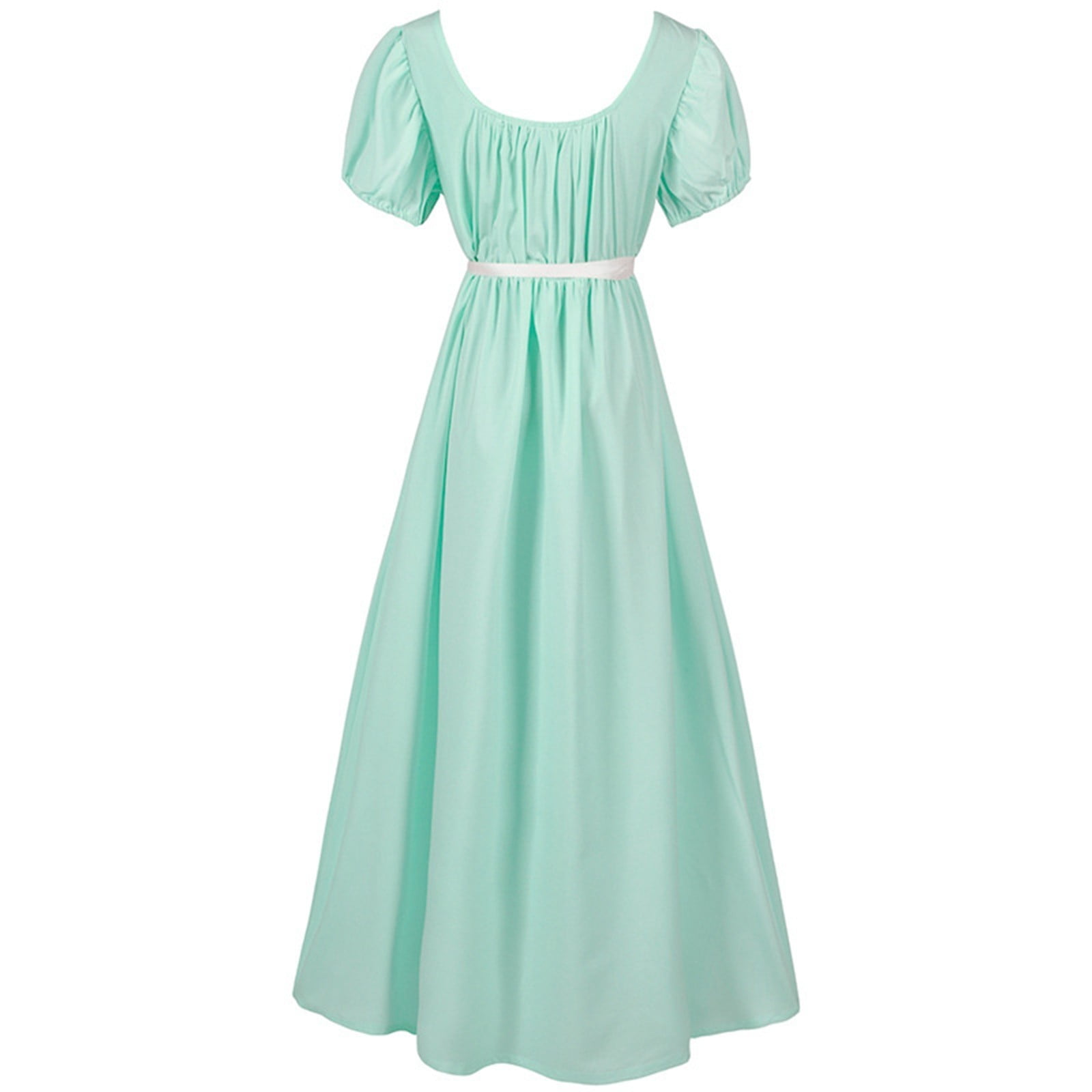 Regency Dresses for Women with Satin Sash Ruffled Puff Sleeve Empire ...