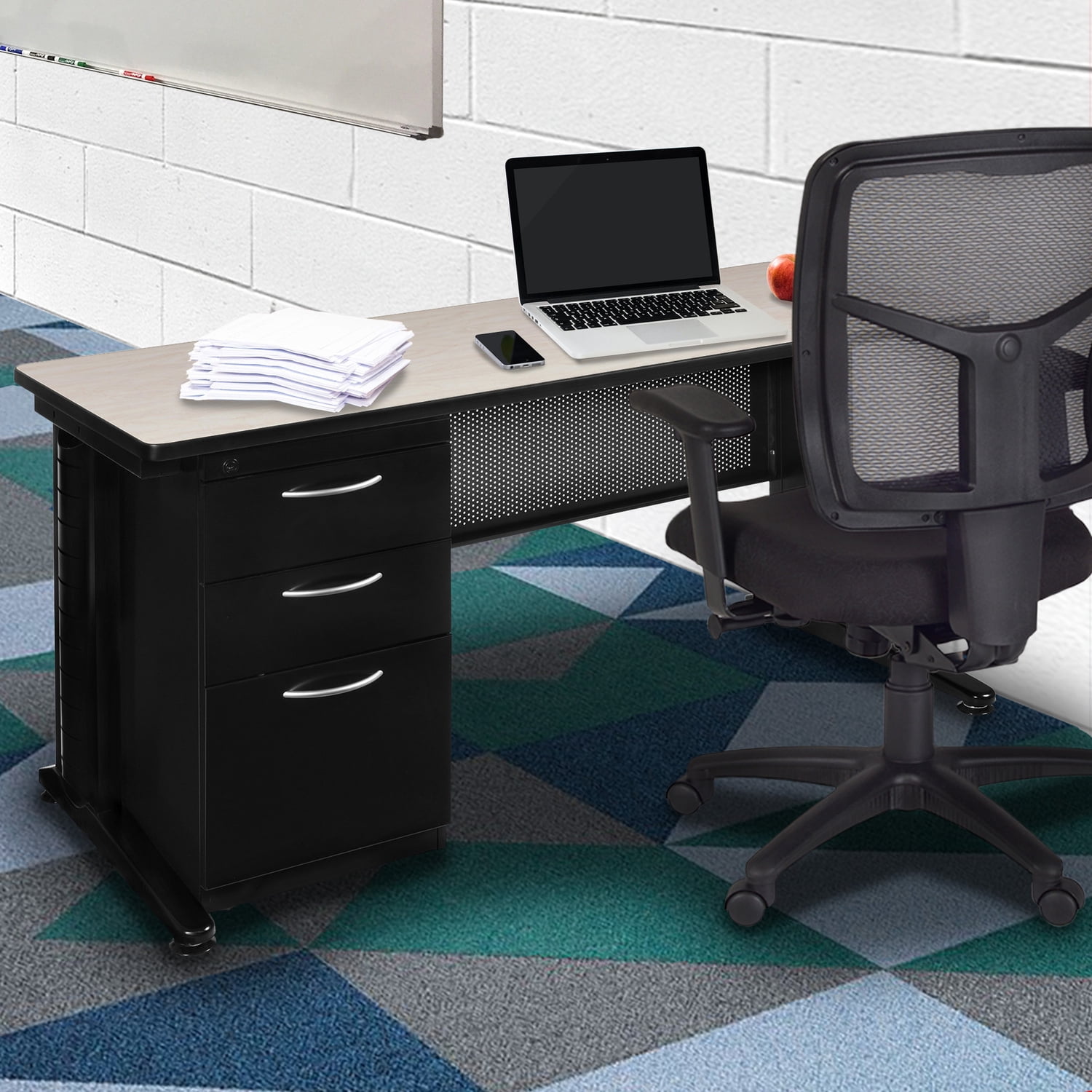 Regency Fusion 66 x 24 Teachers Desk with Single Pedestal Drawer Unit ...