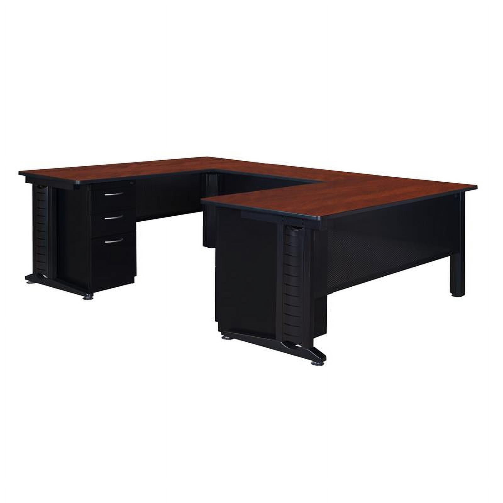 Regency Fusion 72" Double Pedestal U-Desk with 48" Bridge in Cherry ...