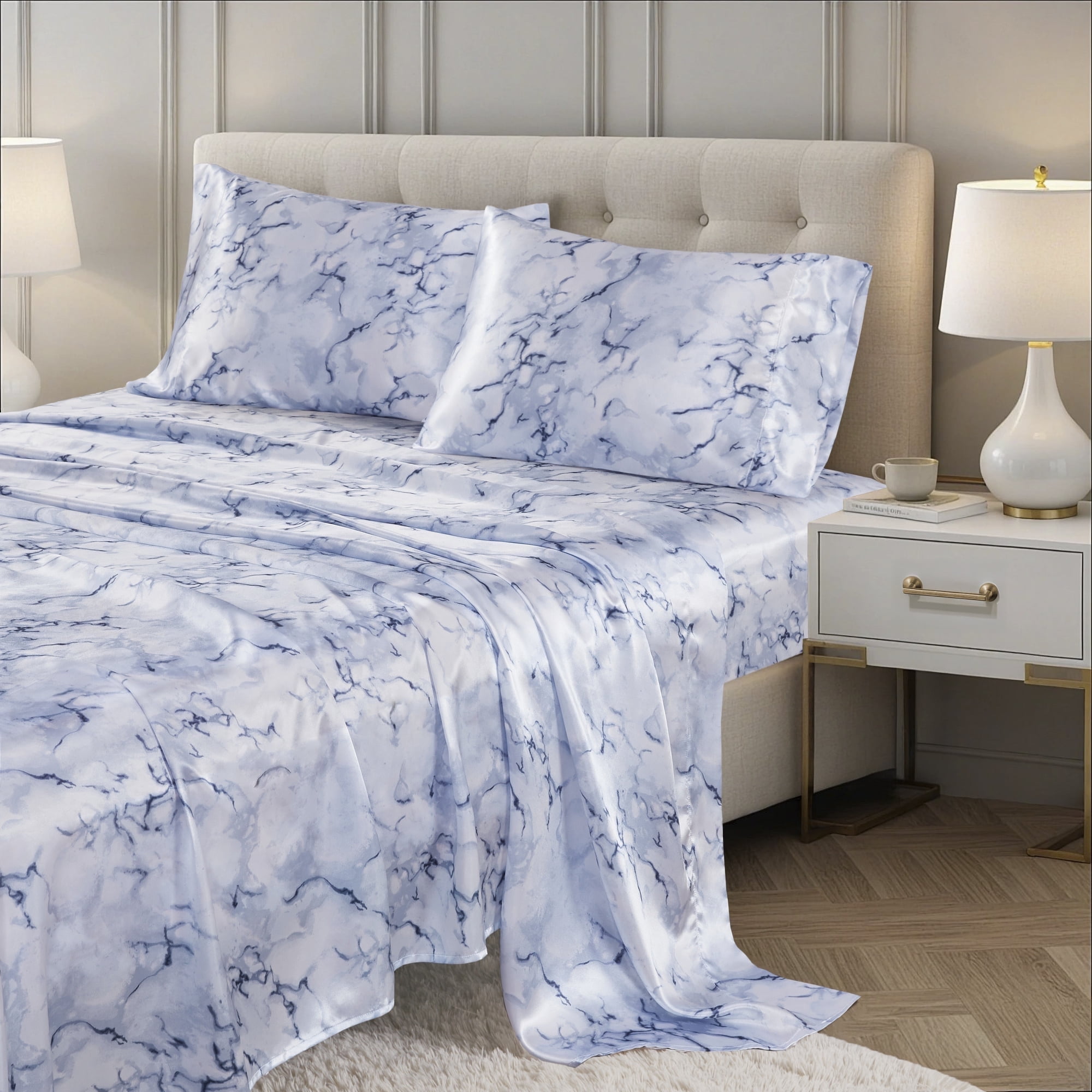 Regency Heights Satin Printed Sheet Set, Marble Printed Satin Twin Bed ...