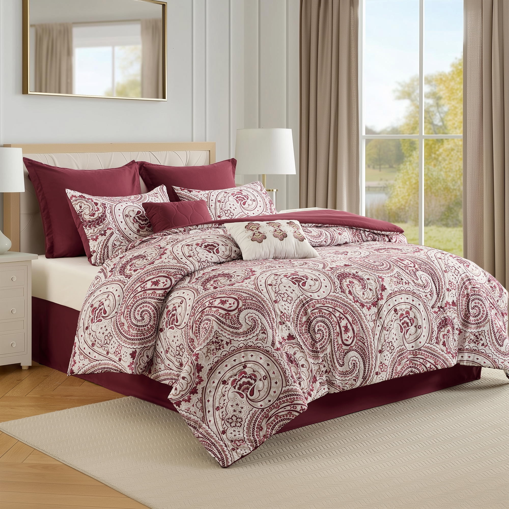 Regency Heights 8-Piece Comforter Set Reversible Floral Bedding with ...