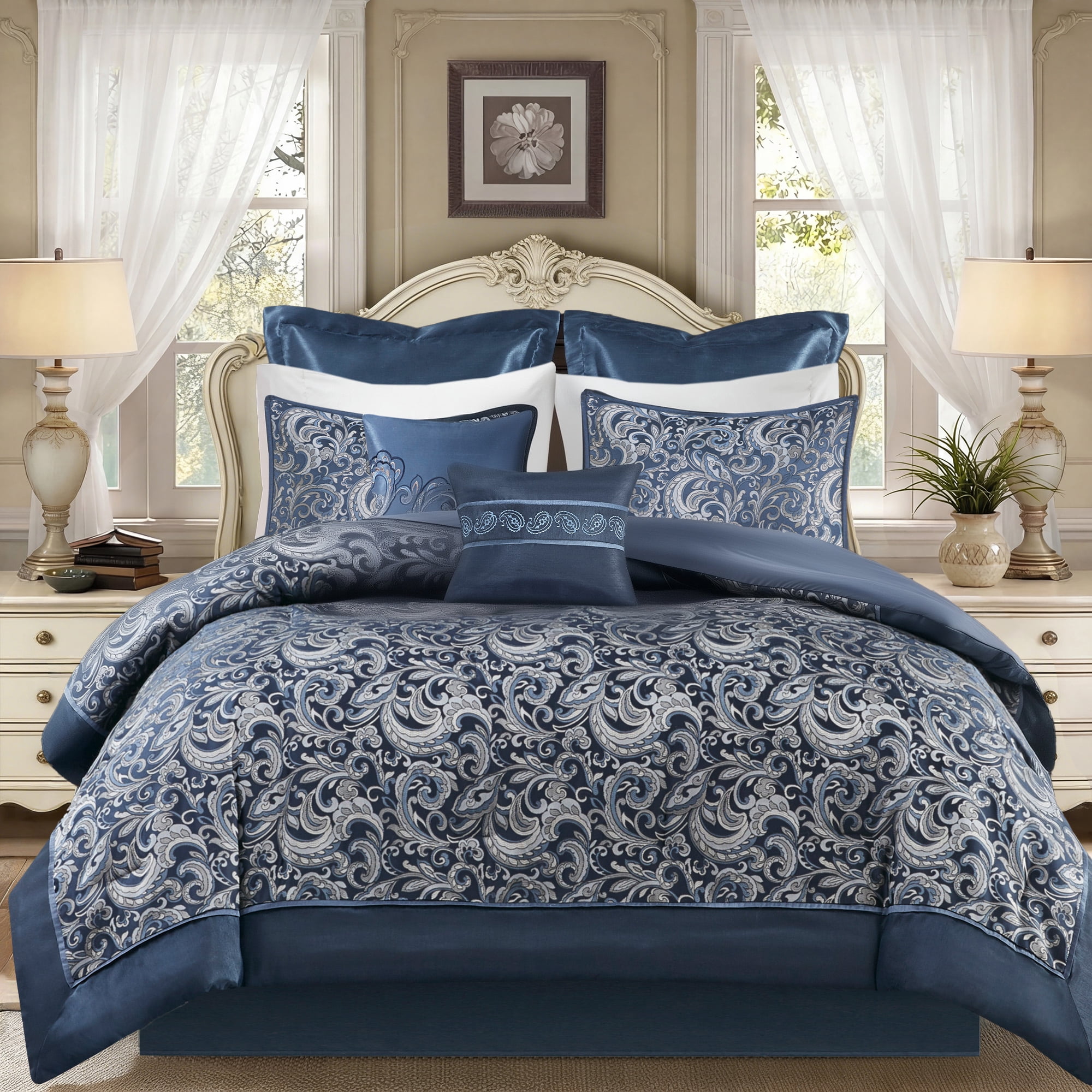 Regency Heights 8 Pieces Jacquard Comforter Set with Bedskirt and Decor ...