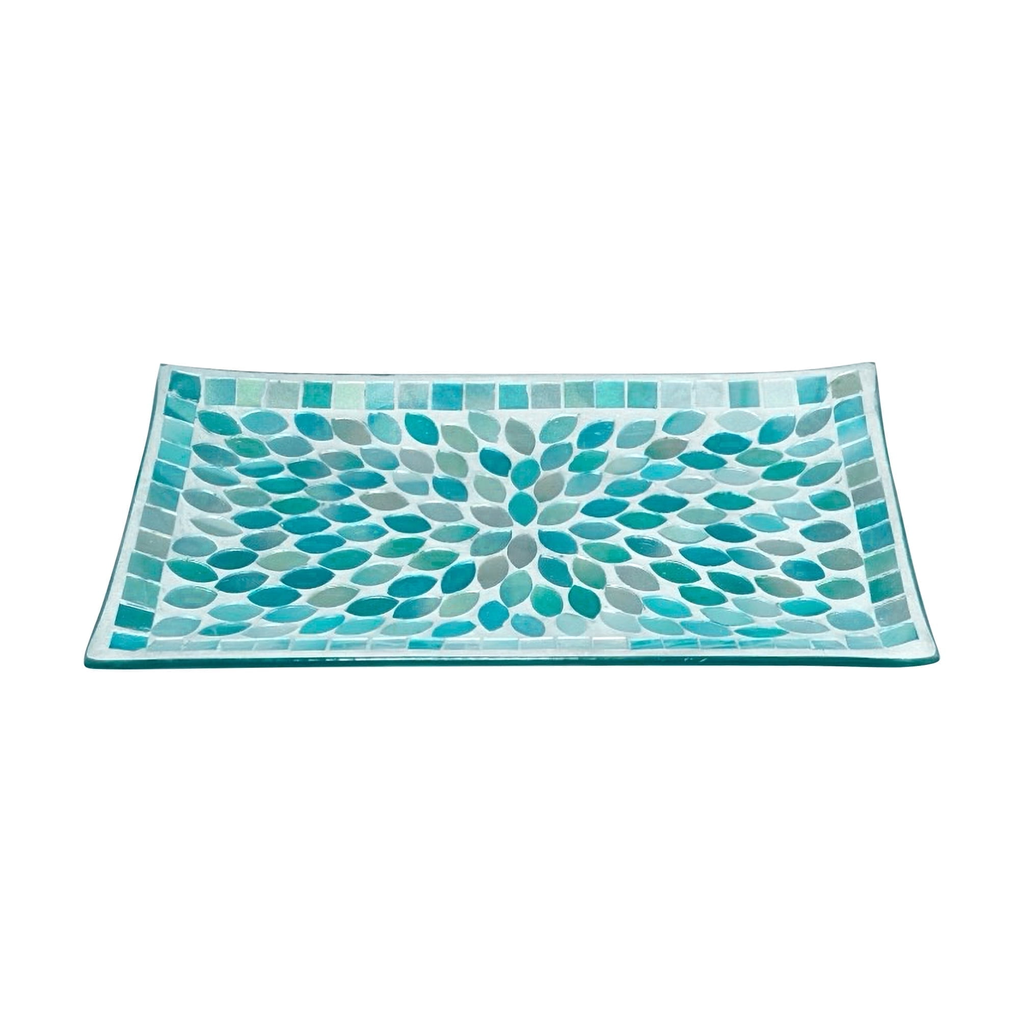 Regency Heights Aqua Blue Leaf Mirror Mosaic Bathroom Tray, Glass Tray ...