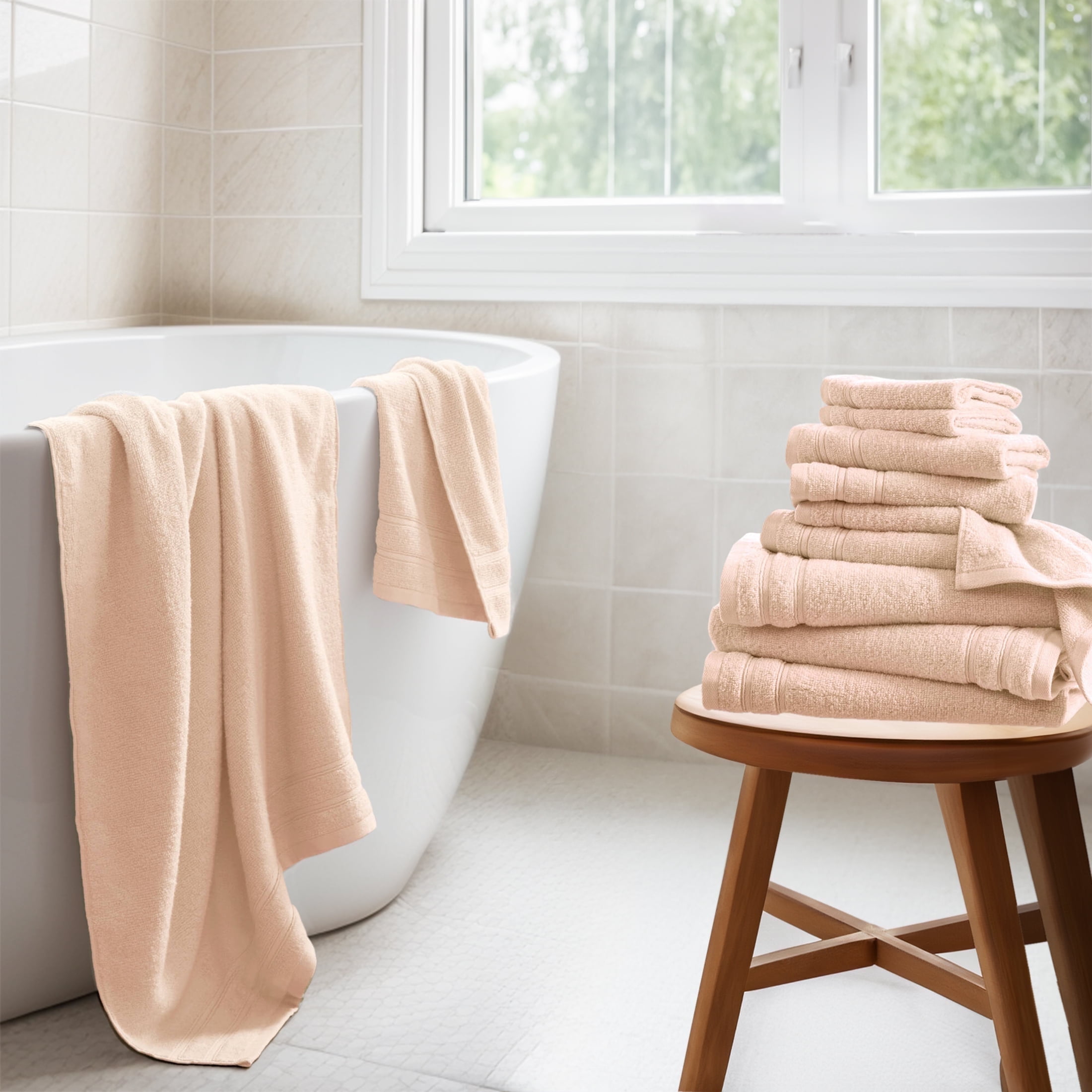 Regency Heights Blush Cotton Towels Set, 12-Piece Quick Dry Bathroom ...