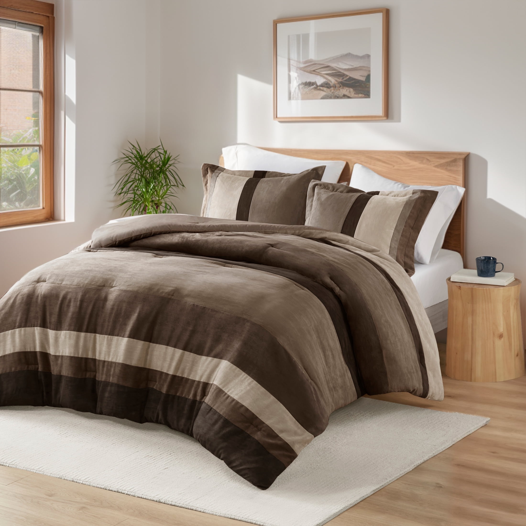 Regency Heights Full/Queen Comforter Set Brown, 3 Pieces Faux Suede Comforters Full/Queen Size ...