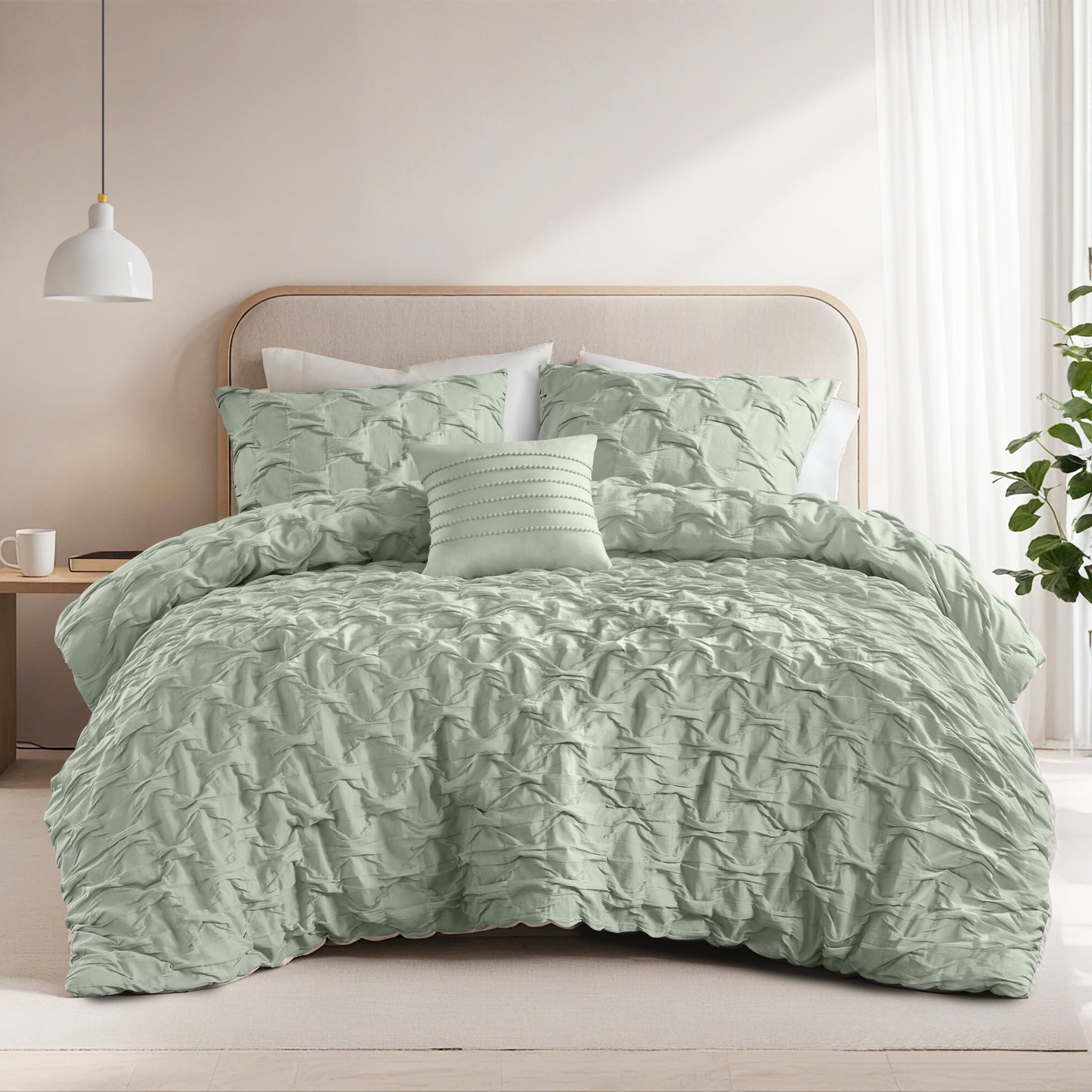 Regency Heights Full/Queen Comforter Set Green, 4 Pieces Pucker Woven ...