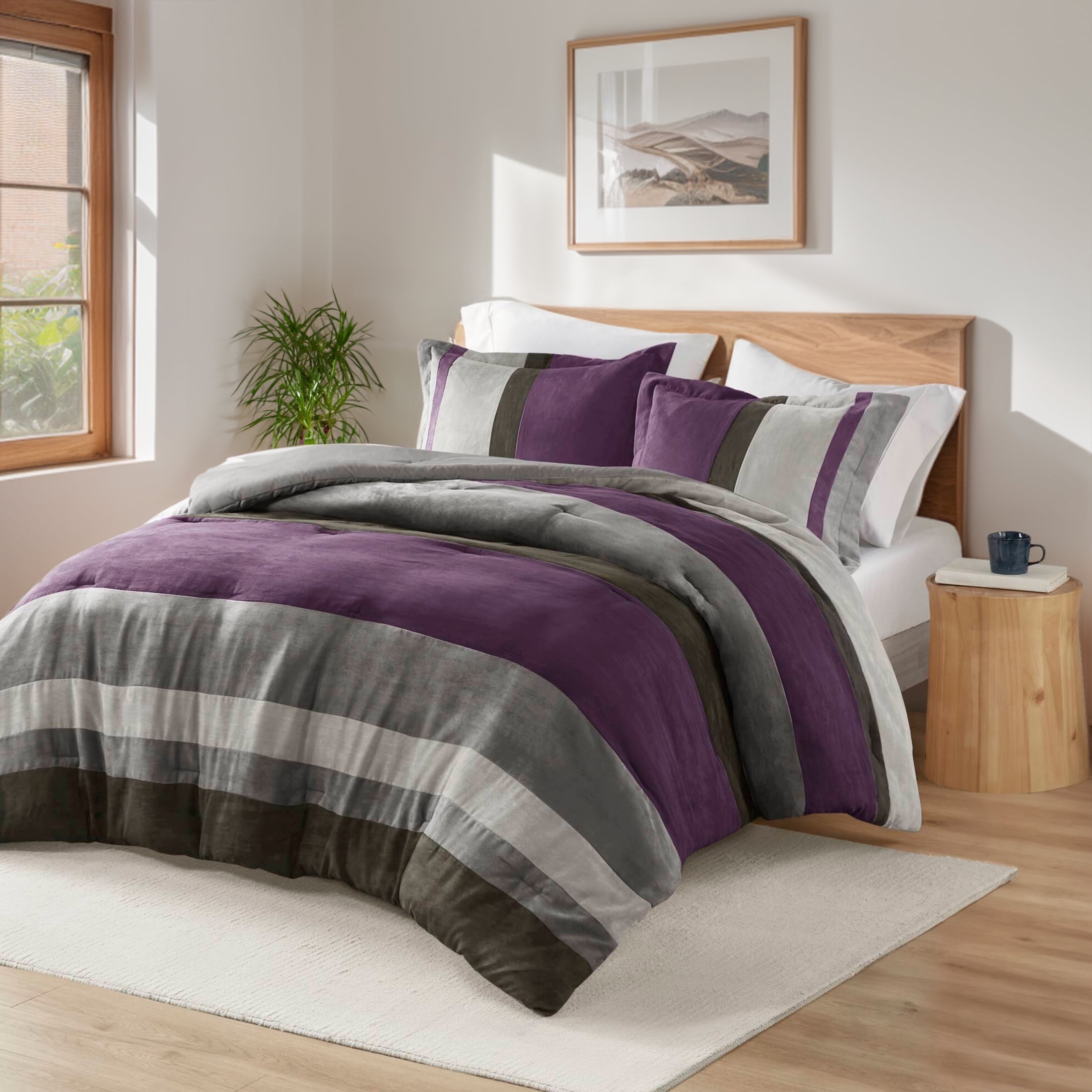 Regency Heights Full/Queen Comforter Set Purple, 3 Pieces Faux Suede ...