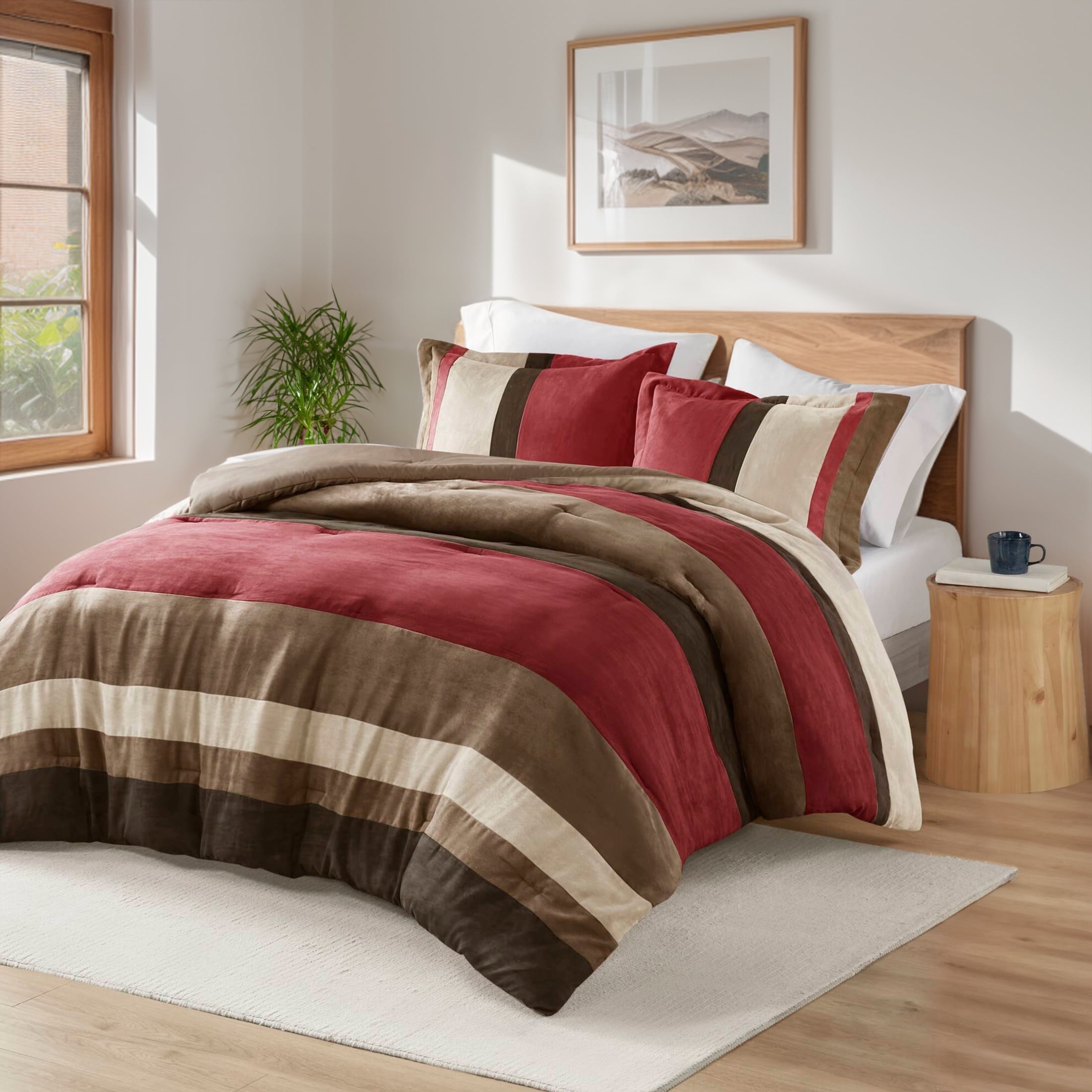 Regency Heights Full/Queen Comforter Set Red, 3 Pieces Faux Suede ...