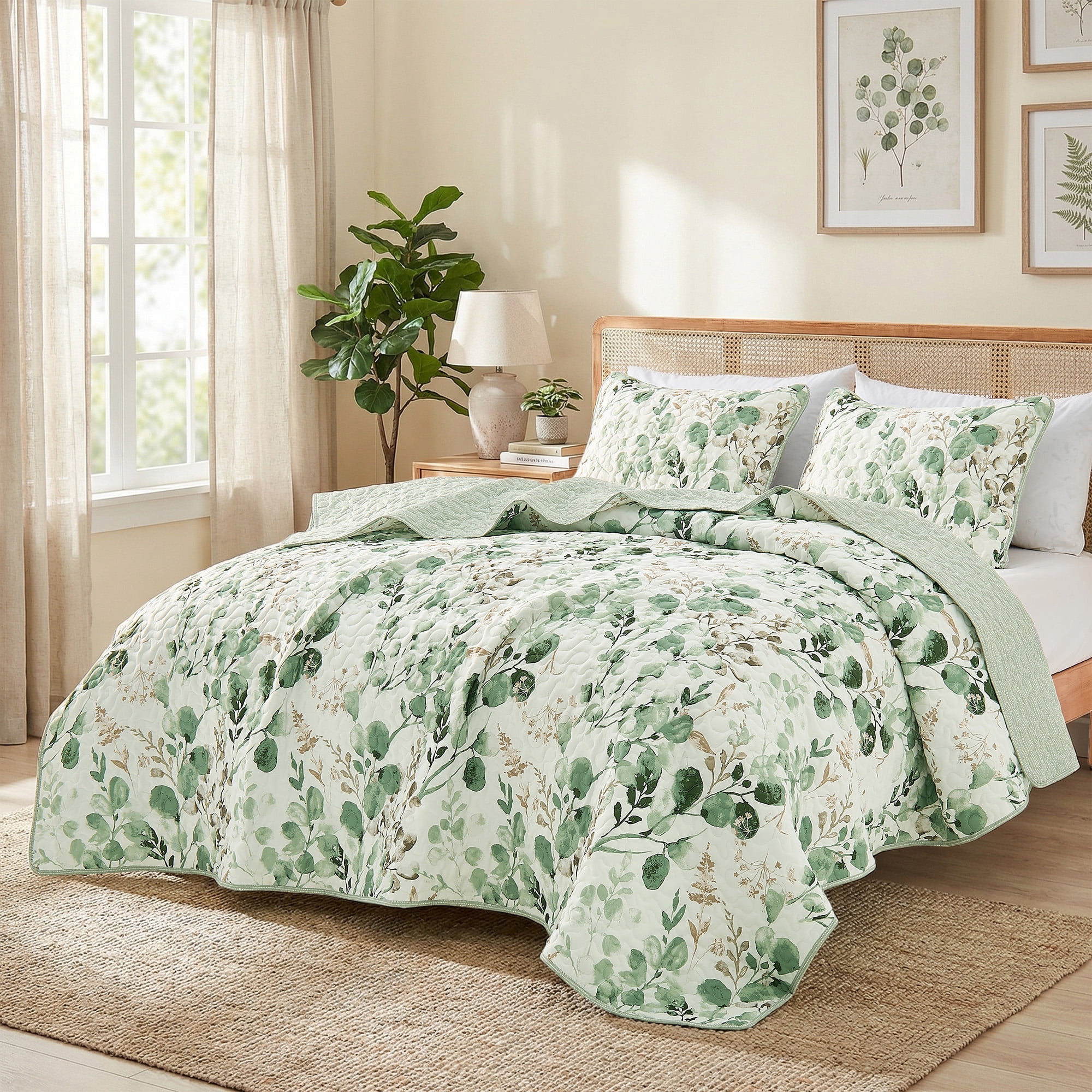 Regency Heights Full/Queen Botanical Quilt Set, 3-Piece Reversible ...