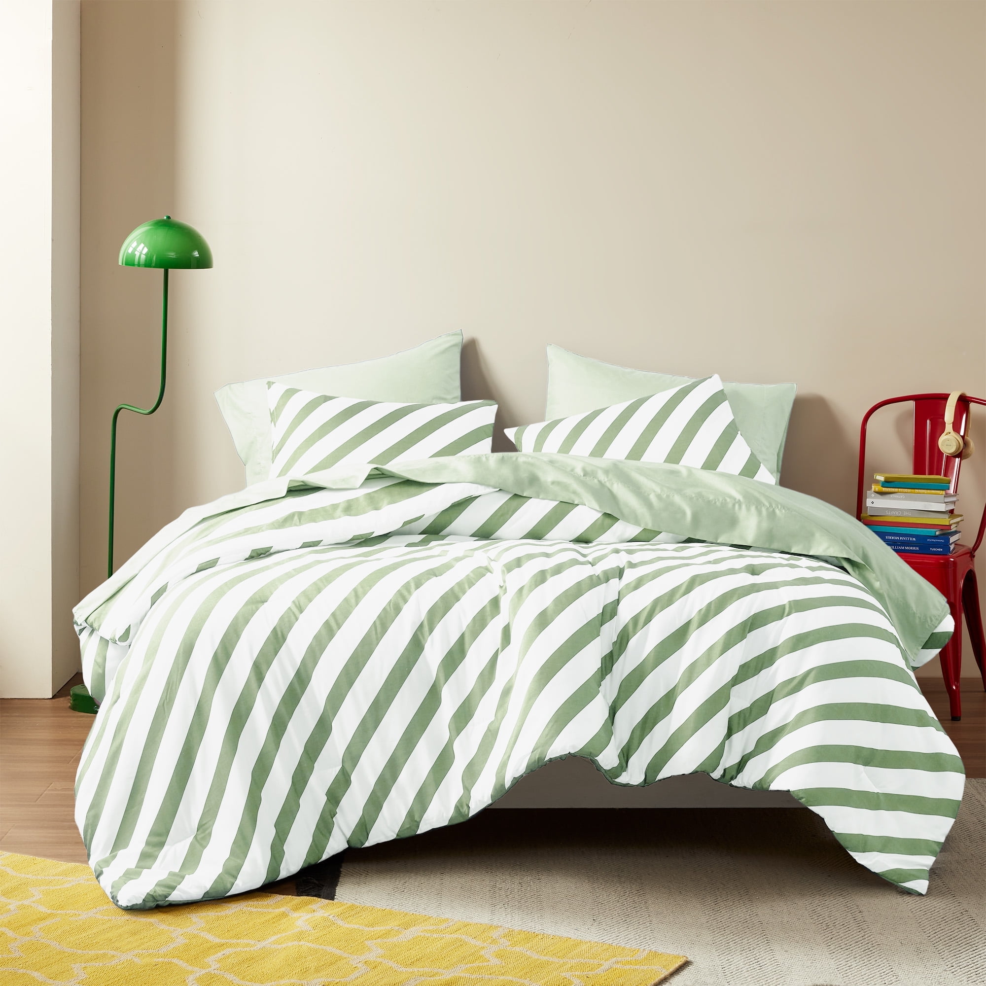 Regency Heights Full Size 7 Piece Comforter Set, Sage Textured Stripe ...