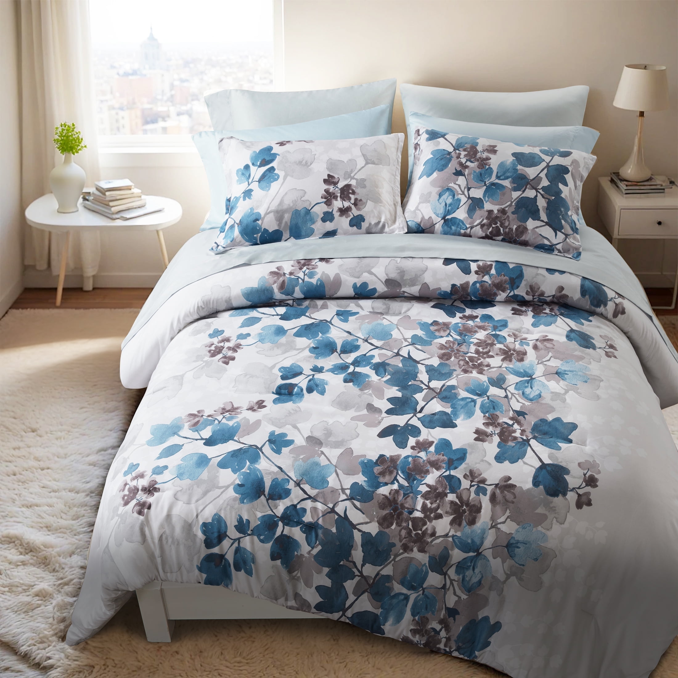 Regency Heights Full Size Comforter Sets, Blue Floral Bedding with ...