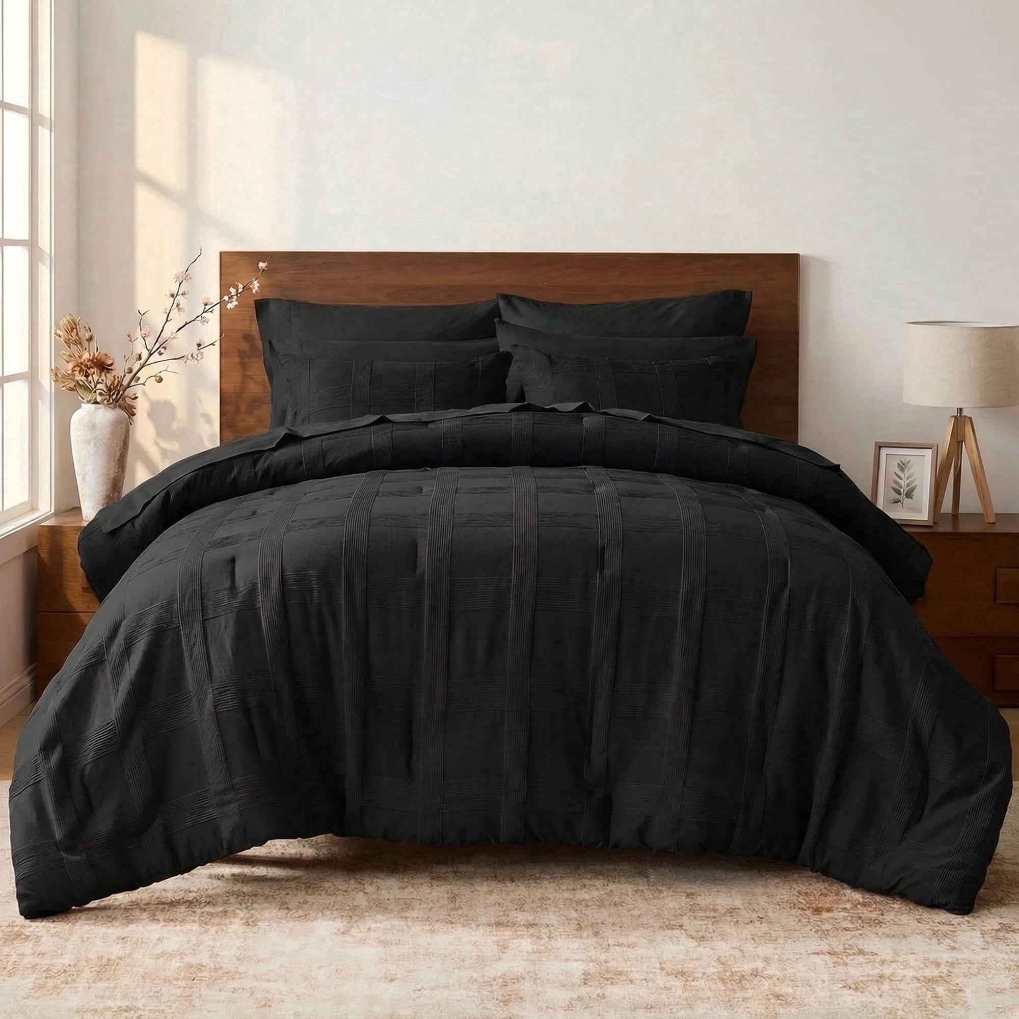 Regency Heights Full Size Comforter Sets, Black Striped Woven Bed in a ...