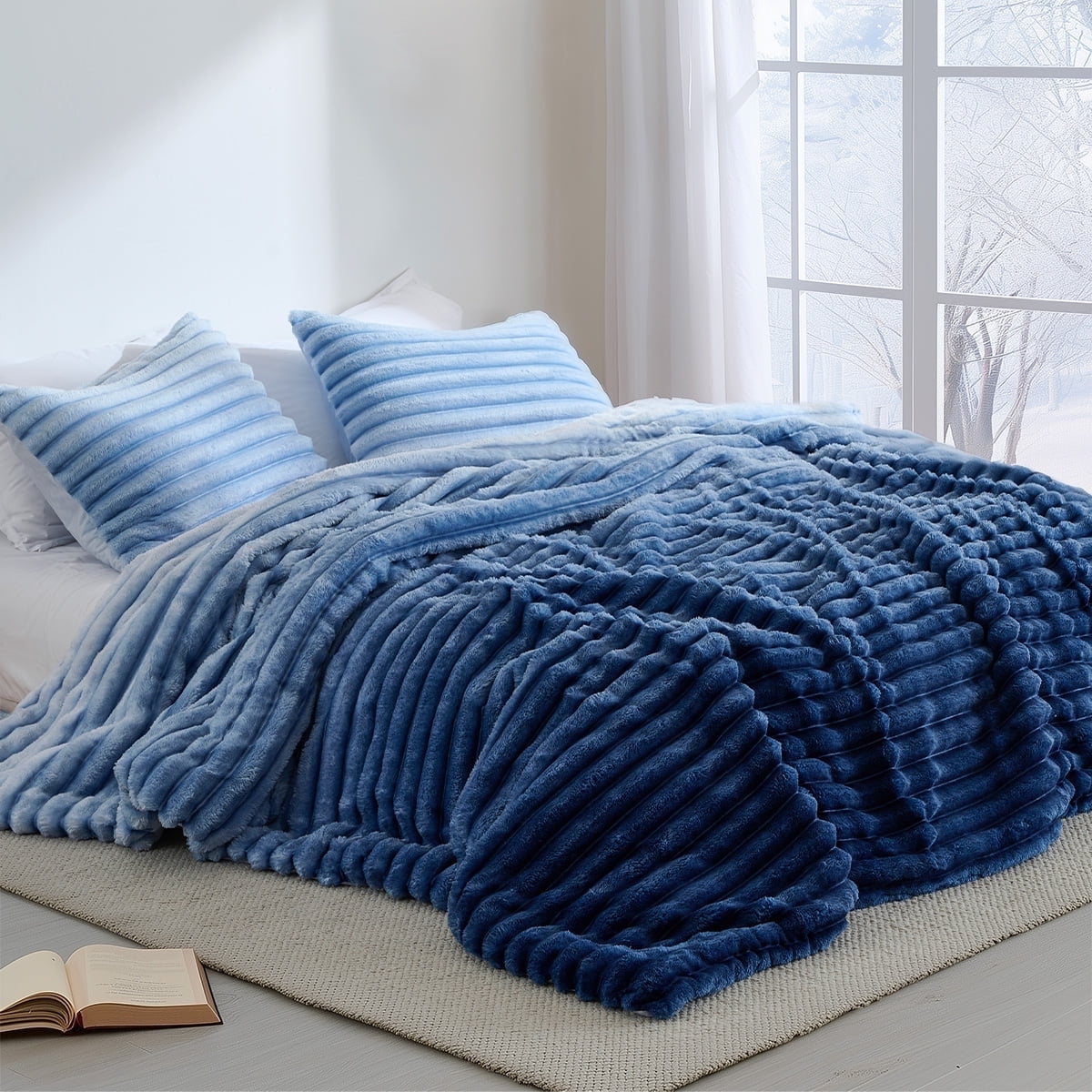 Regency Heights King/Cal King Size Comforter Set, Fluffy Ribbed Plush ...