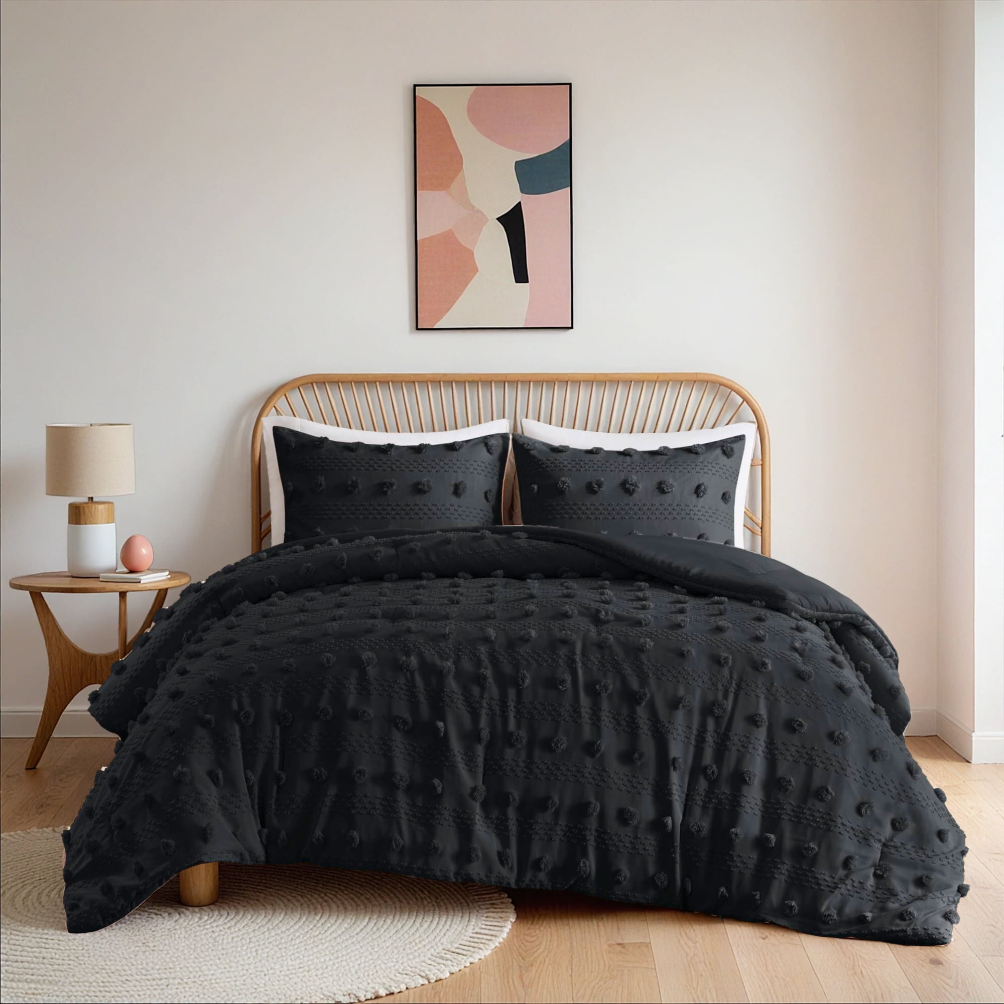 Regency Heights Comfort 3-Piece Comforter Set Clip Jacquard Pompom Bedding Set,Full/Queen,Black ...