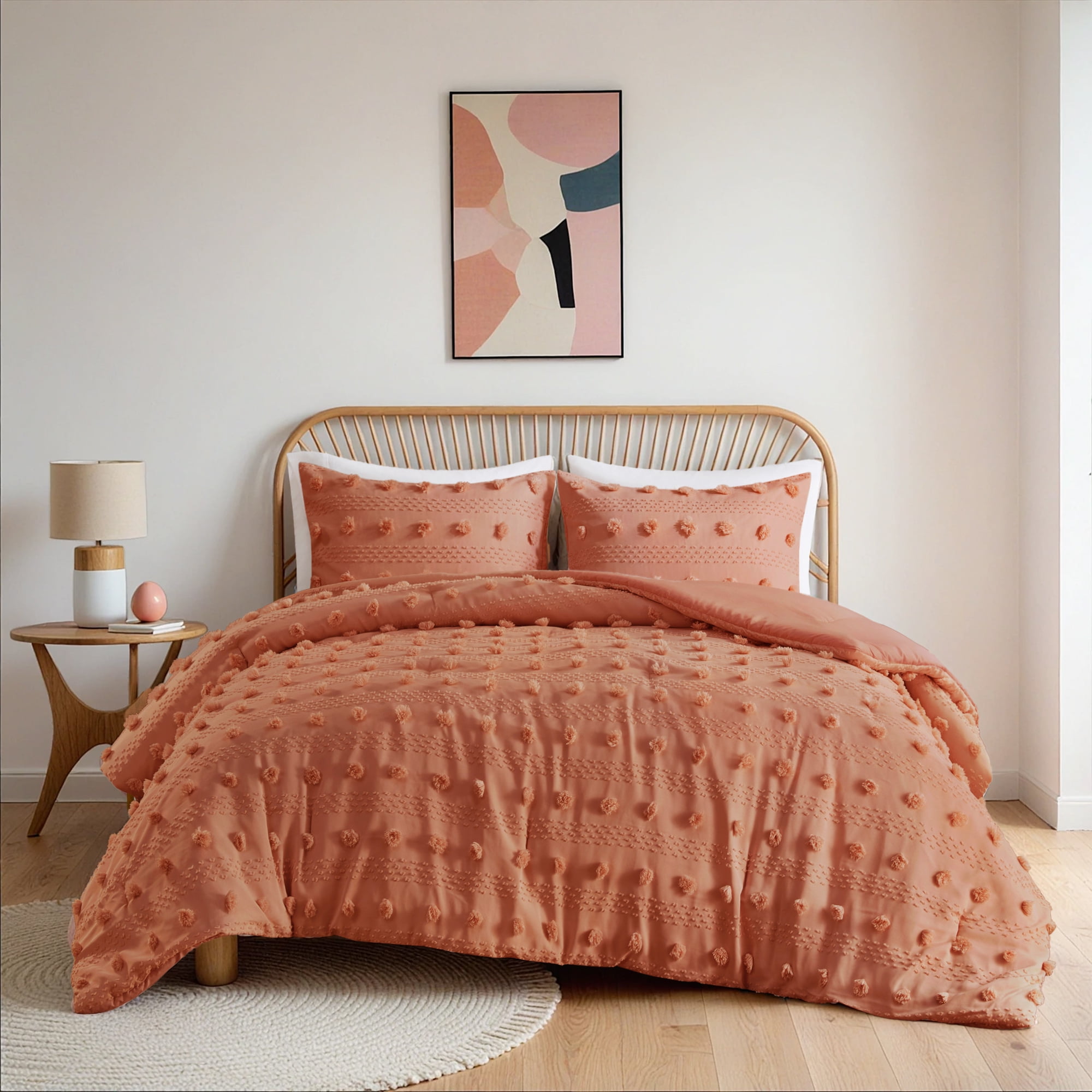 Regency Heights Comfort 3-Piece Comforter Set Clip Jacquard Pompom Bedding Set,Full/Queen,Rust ...