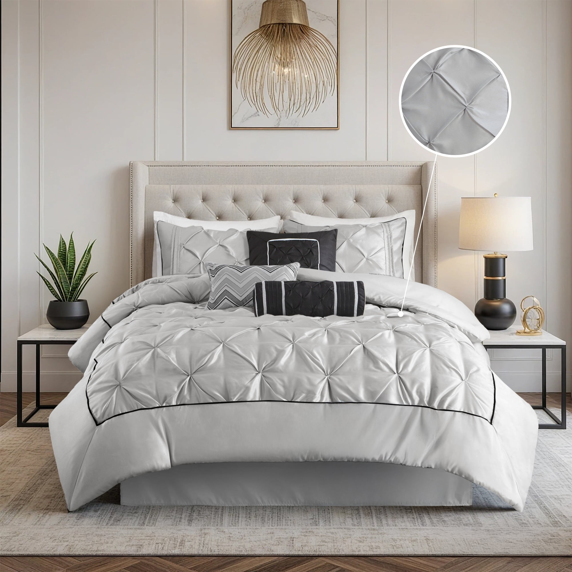 Regency Heights Queen Comforter Sets, 7-Piece Tufted Pintuk Bed in a ...