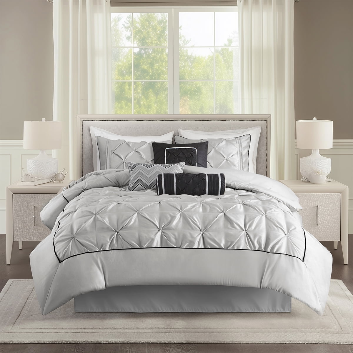 Regency Heights Queen Comforter Sets, 7-Piece Tufted Pintuk Bed in a ...