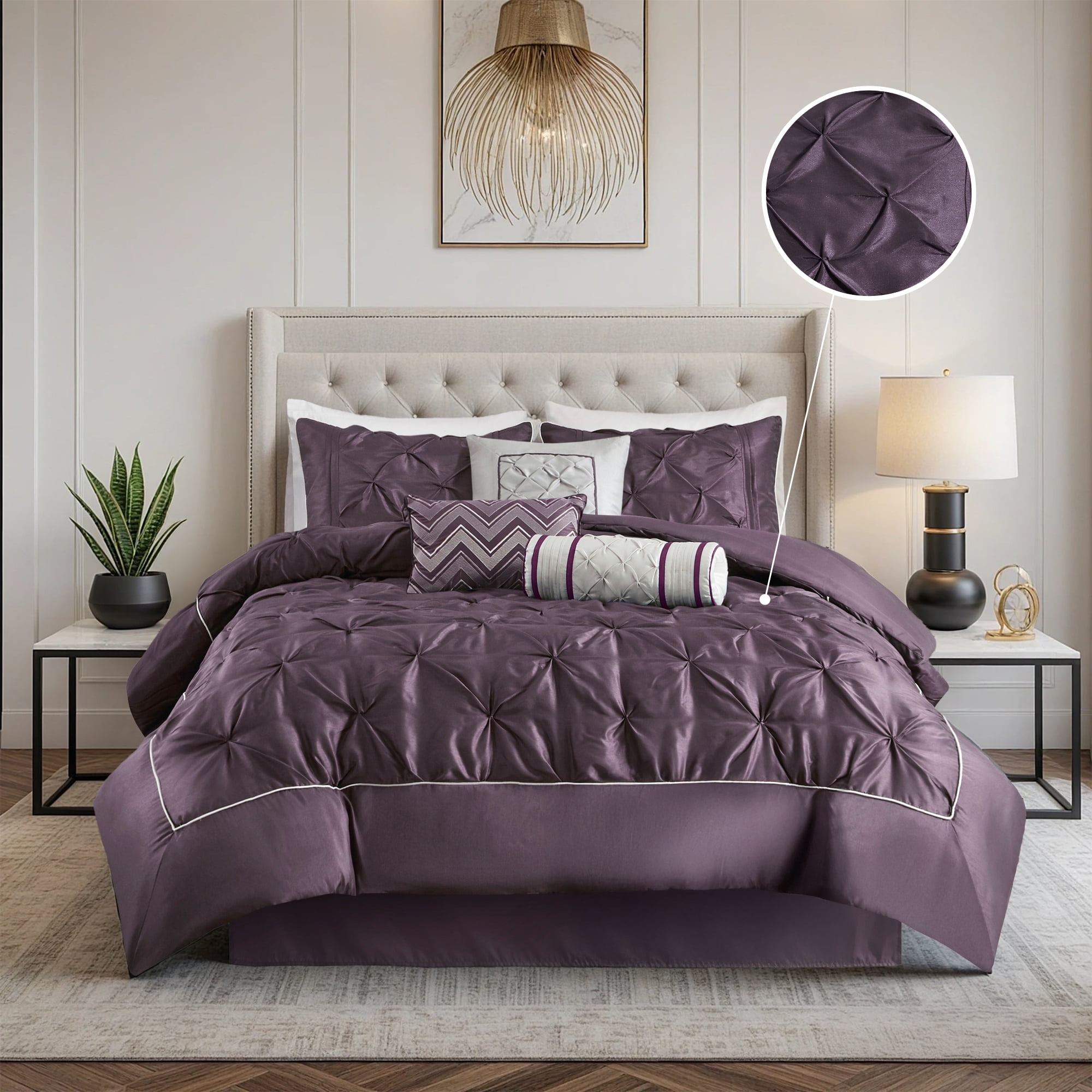 Regency Heights Queen Comforter Sets, 7-Piece Tufted Pintuk Bed in a ...