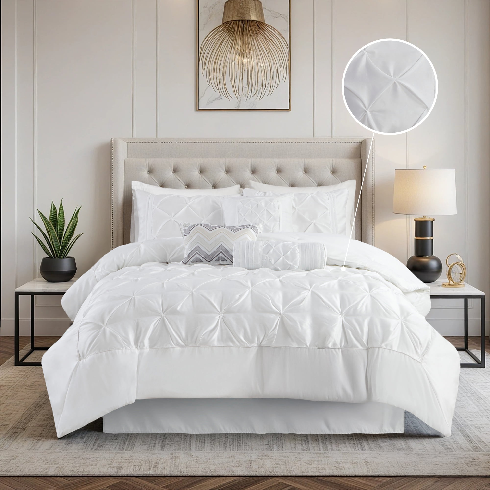 Regency Heights Queen Comforter Sets, 7-Piece Tufted Pintuk Bed in a ...