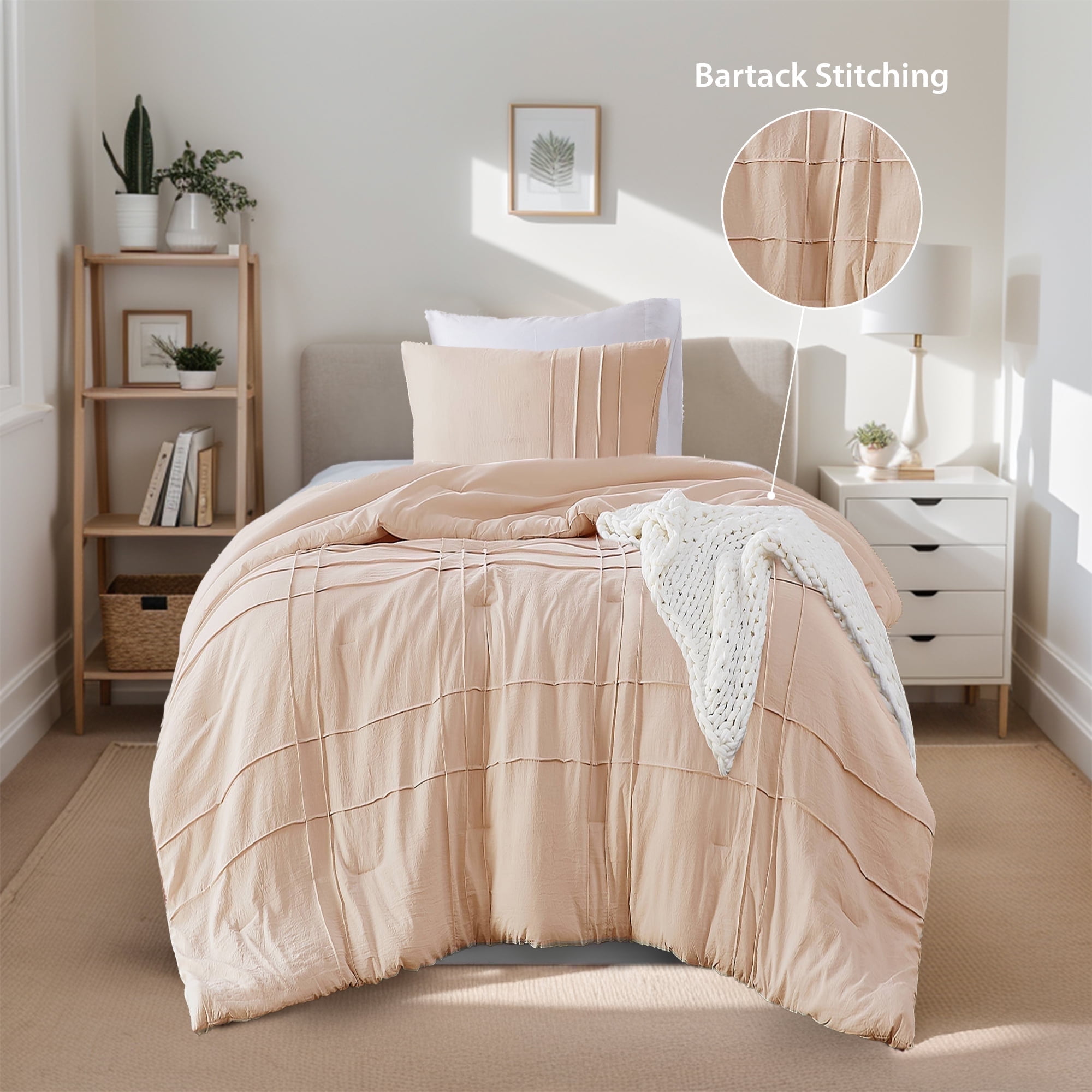 Regency Heights Twin Size Comforter Set, Boho 2-Piece Pintuck Stitching ...